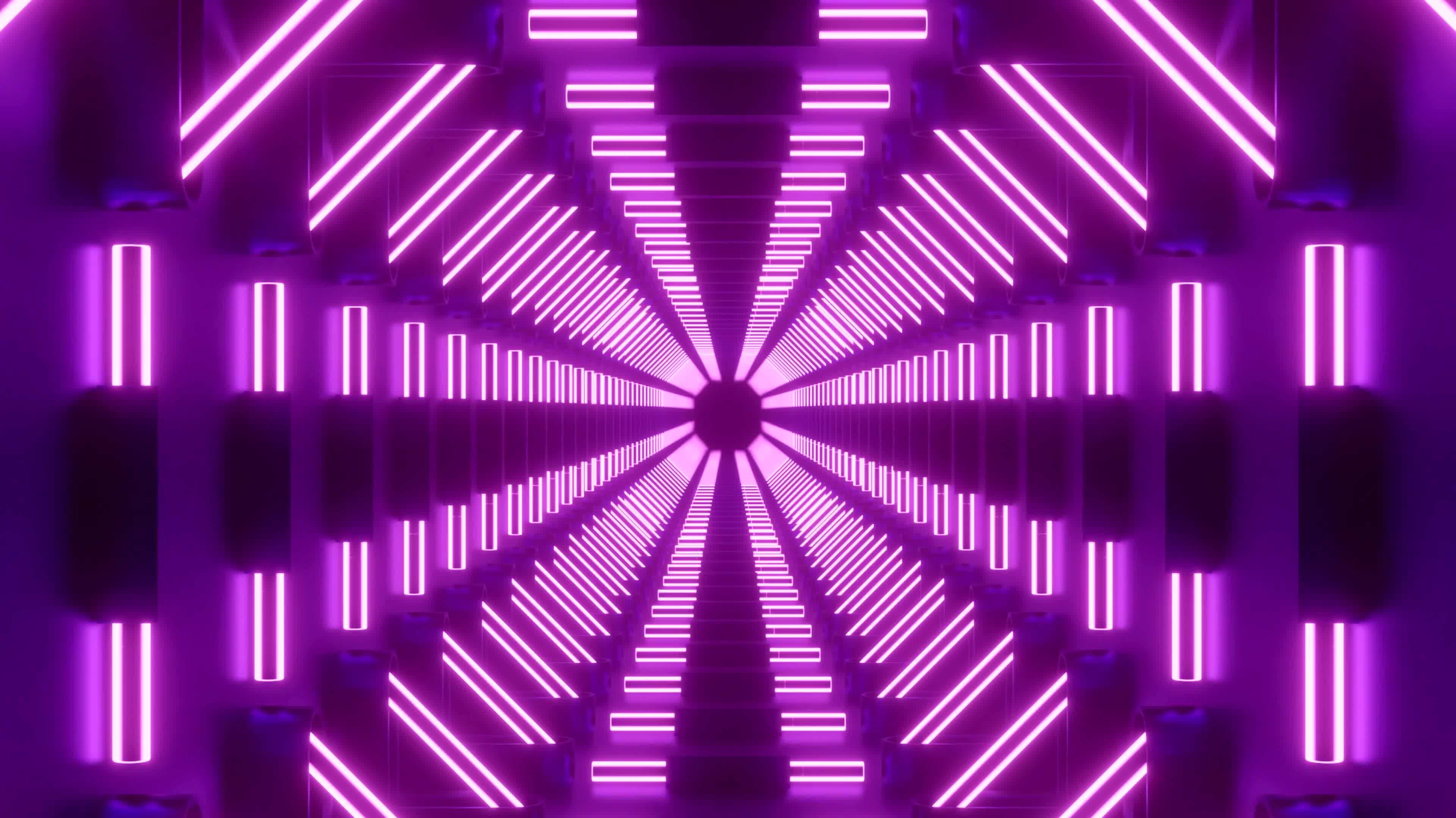 Slow flight through abstract 3D alien technology tunnel, seamless loop. Design. Glowing optical ...