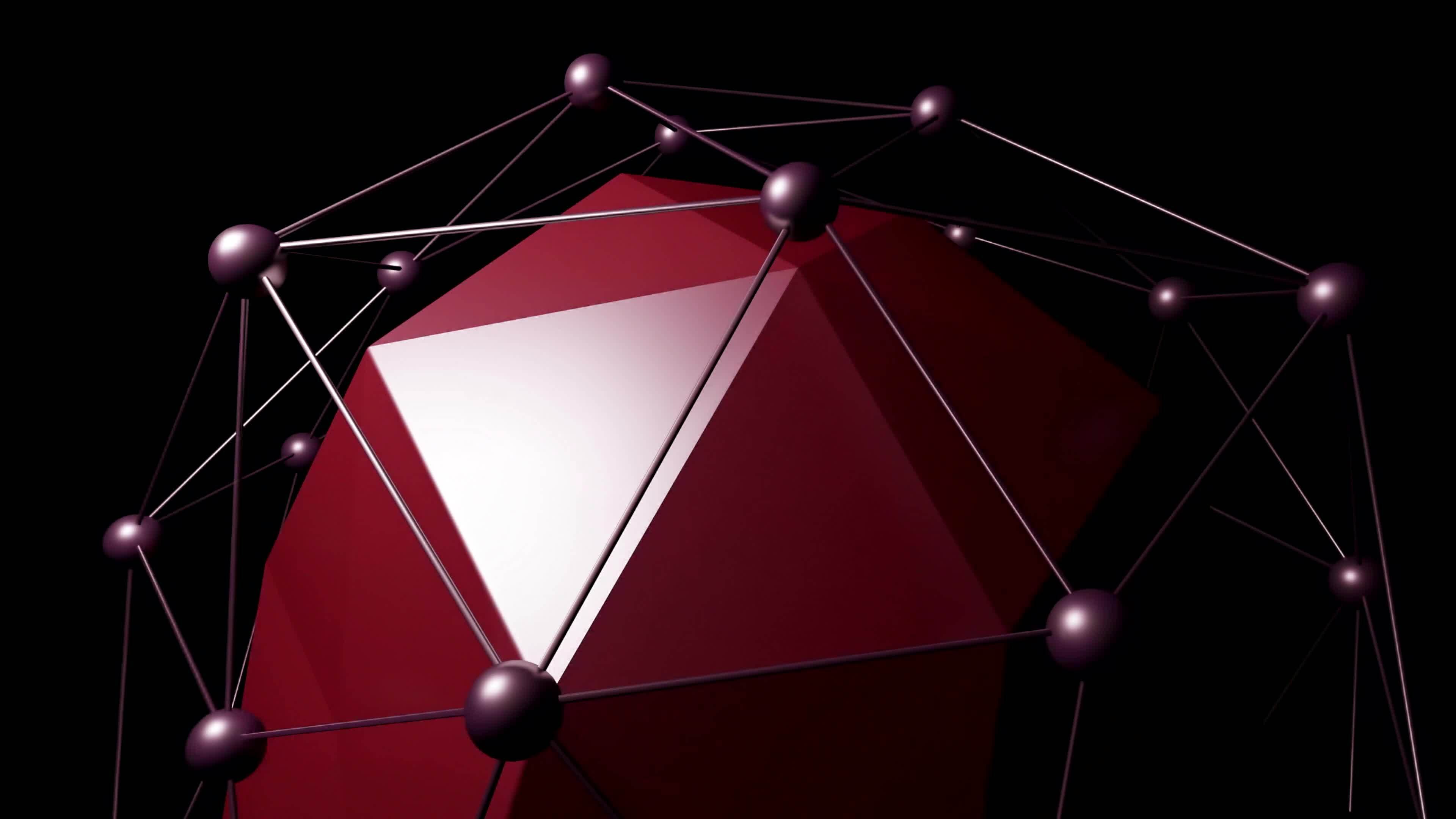 3D polygon pulsates with grid on black background. Design. Abstract ...