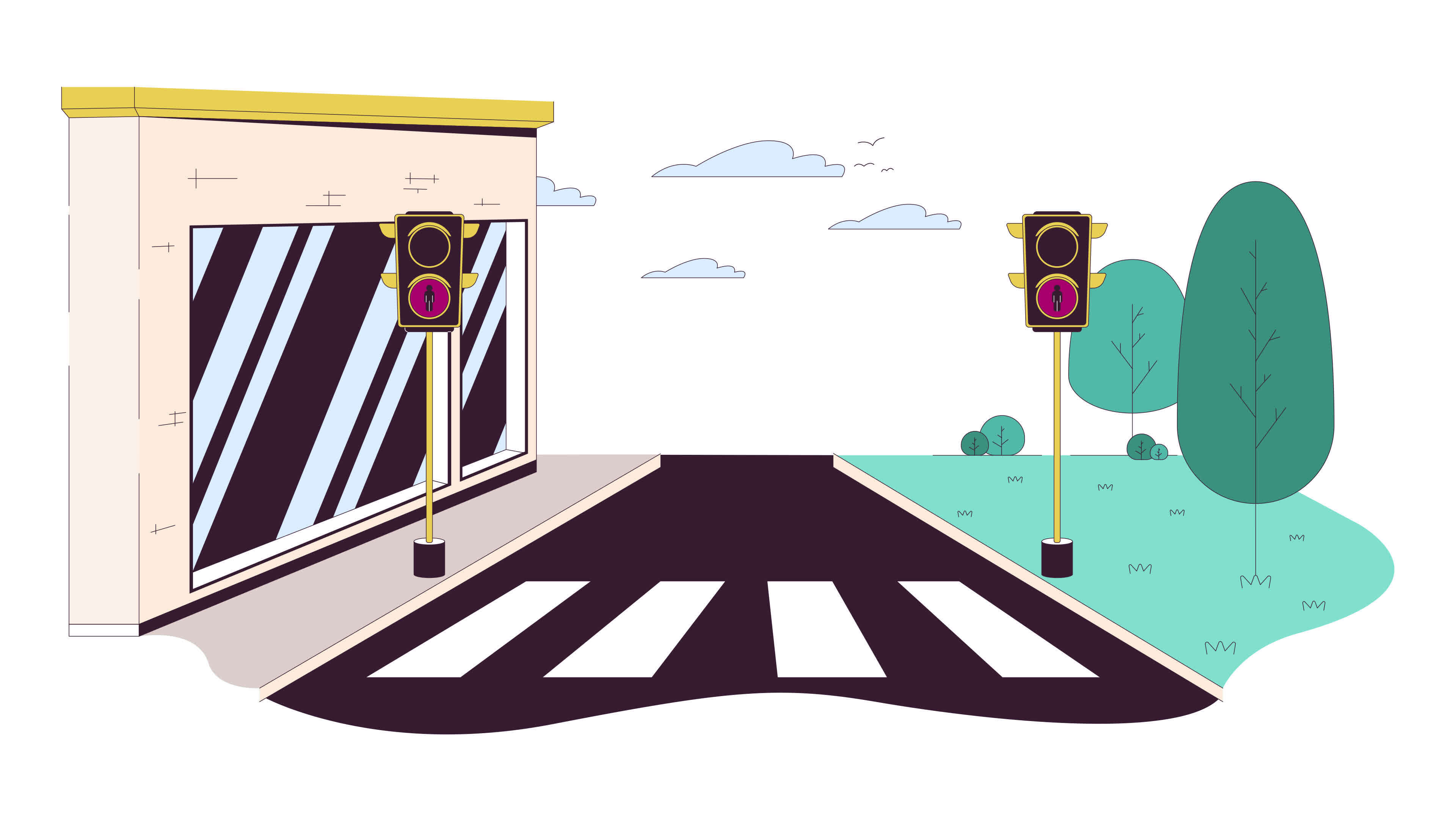 Red lights at crosswalk line cartoon animation. Urban traffic regulation 4K motion graphic ...