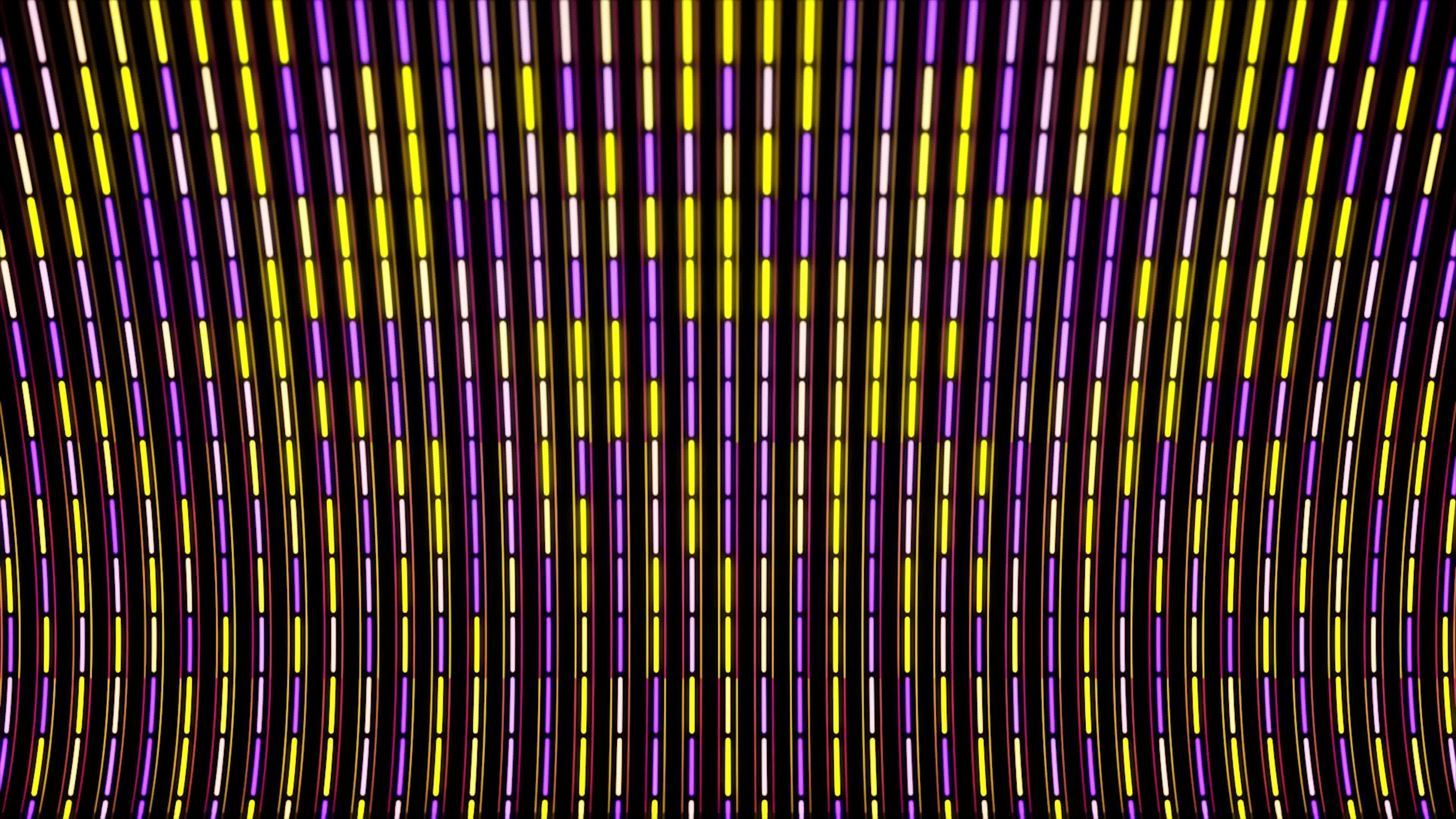 Abstract colorful lines devided into small segments flowing on black background, seamless loop ...