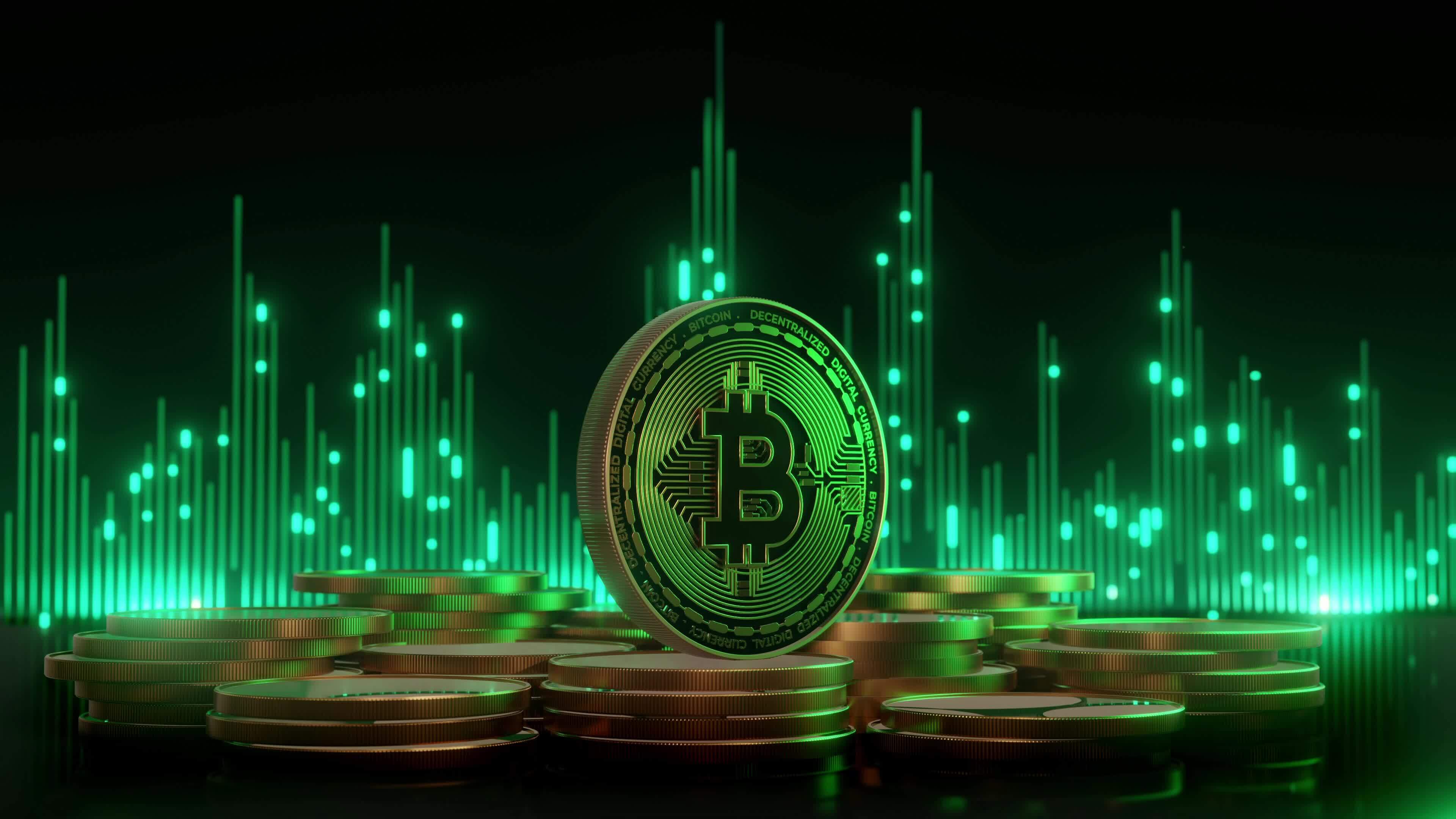 Bitcoin Coin Stacks With Green Data Visualization 44310772 Stock Video At Vecteezy