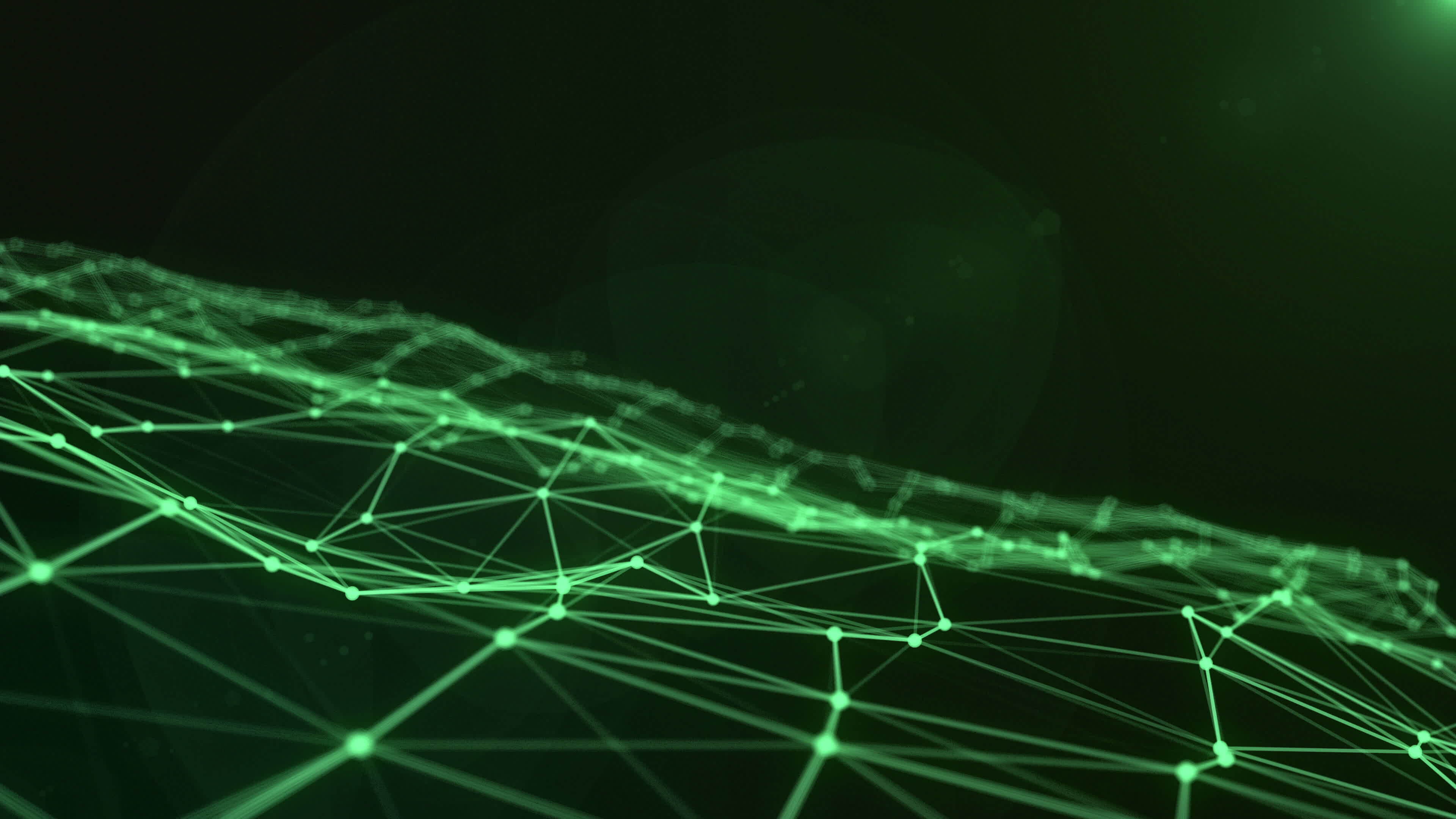 Green plexus spinning space particle form, futuristic neon graphic Background, 3D technology ...