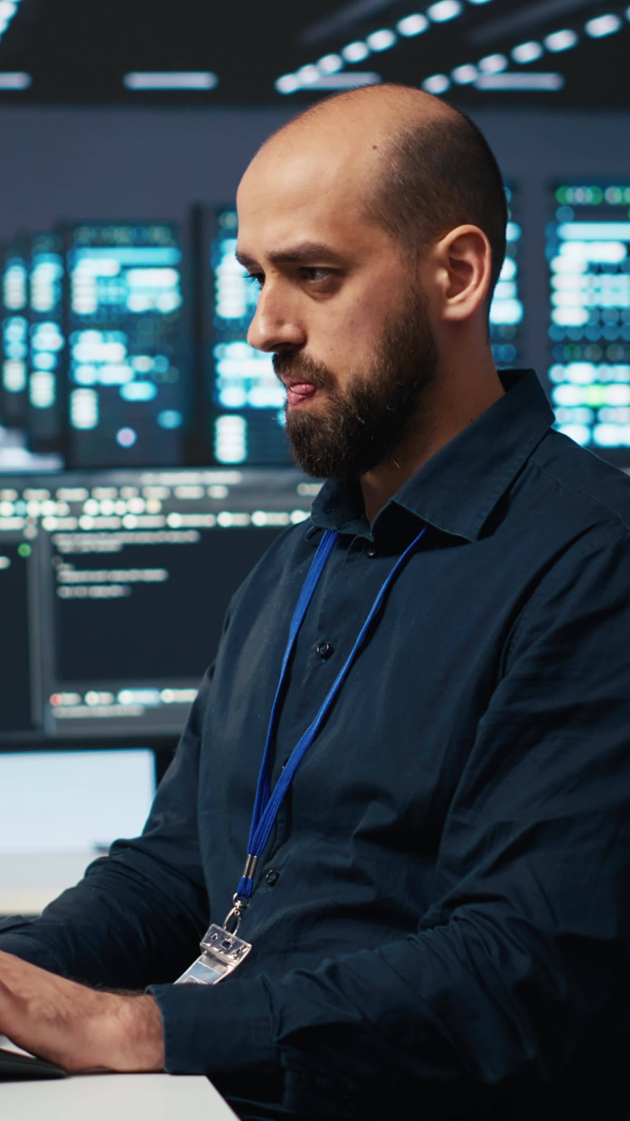 Vertical Engineer Coding Working In Network Security Data Center