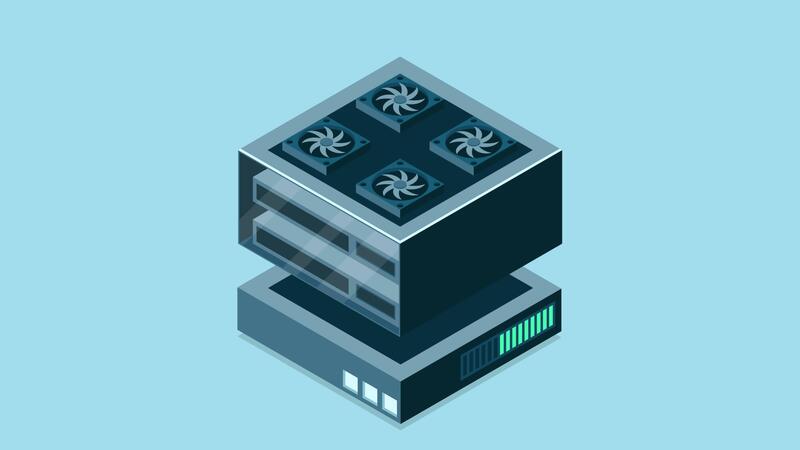 Isometric futuristic server animation. Isometric database or data center. Abstract blockchain ...