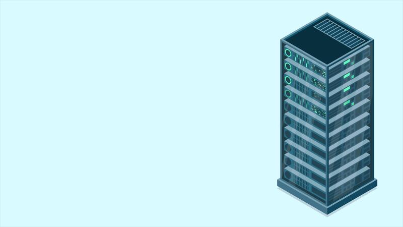 Isometric server animation. Network server room. 3D computer equipment ...