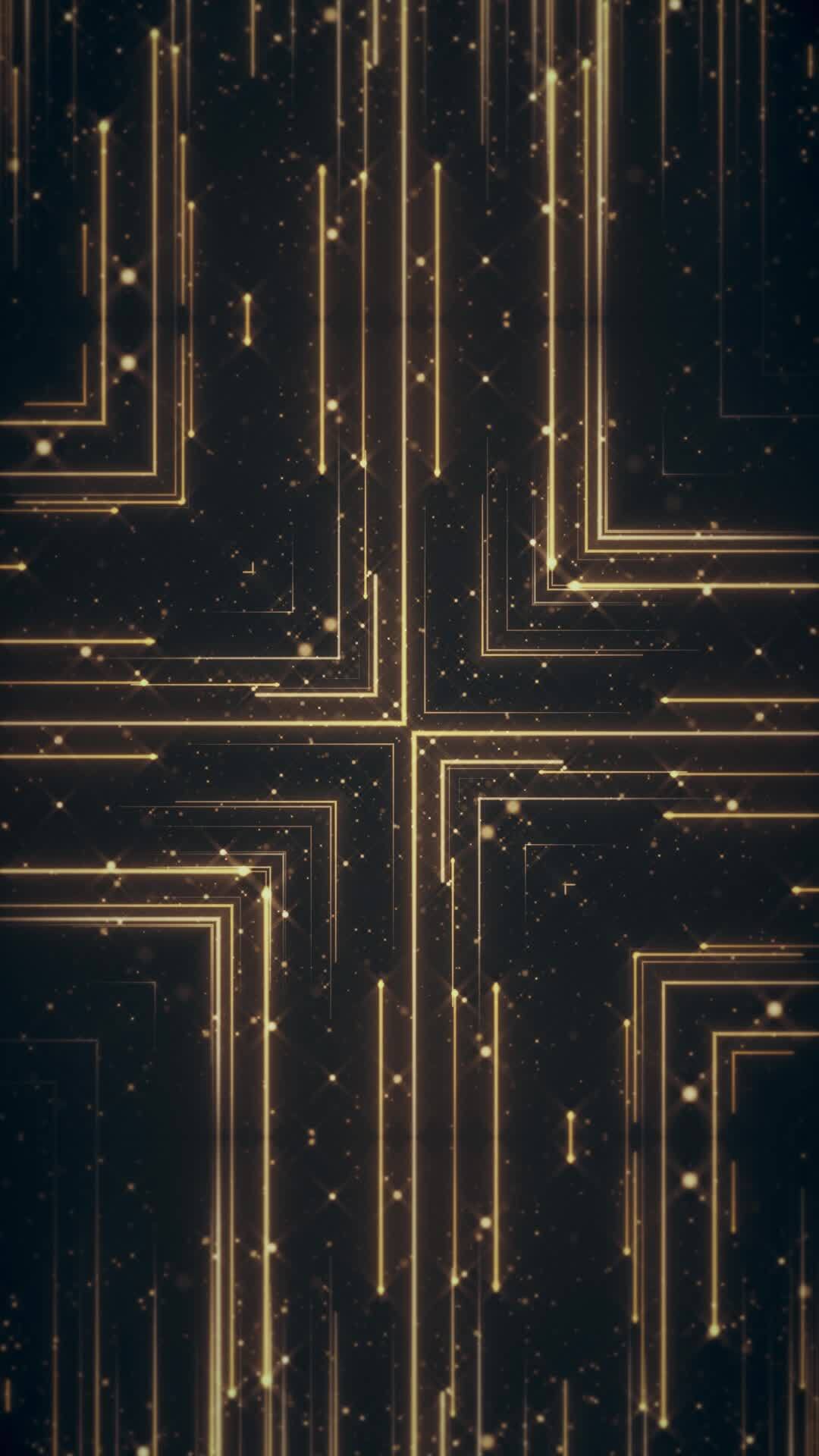Vertical - background animation with glittering shiny gold particles and shooting golden stars ...
