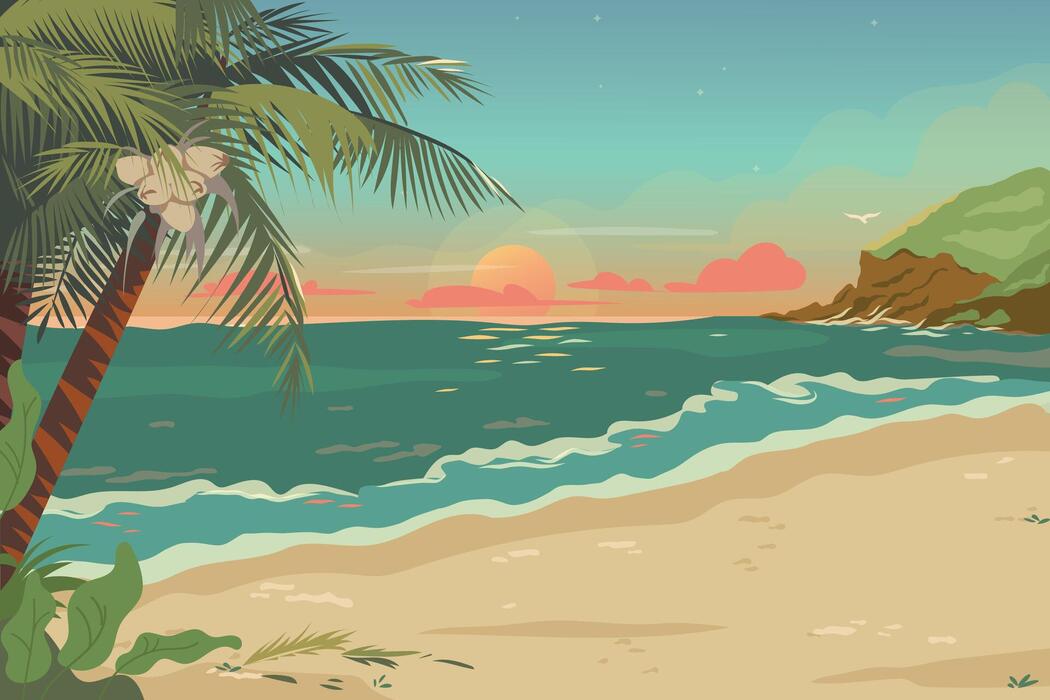 Vintage Beach Scene Vector Art, Icons, and Graphics for Free Download