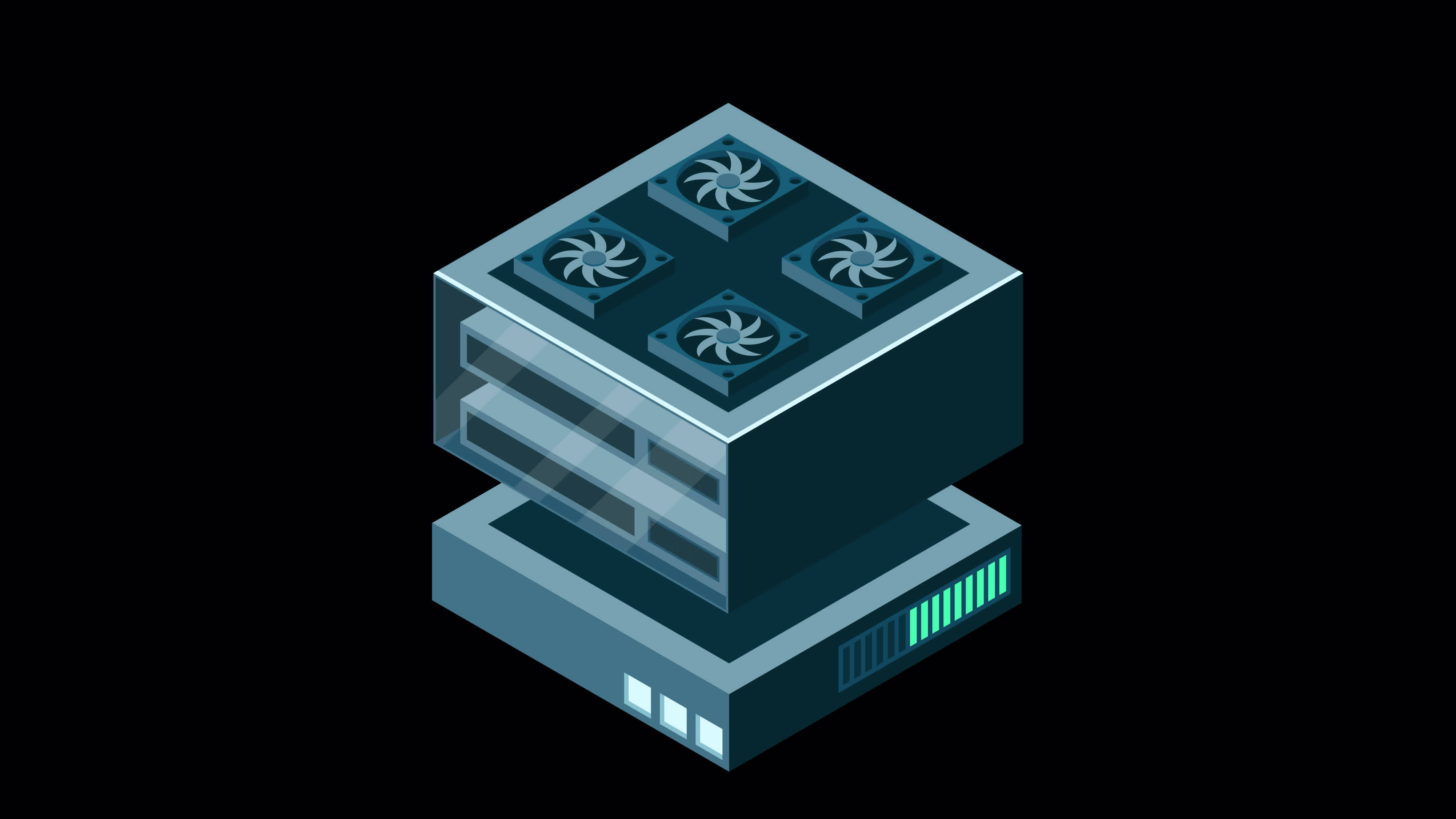 Isometric futuristic server animation. Isometric database or data center. Abstract blockchain ...
