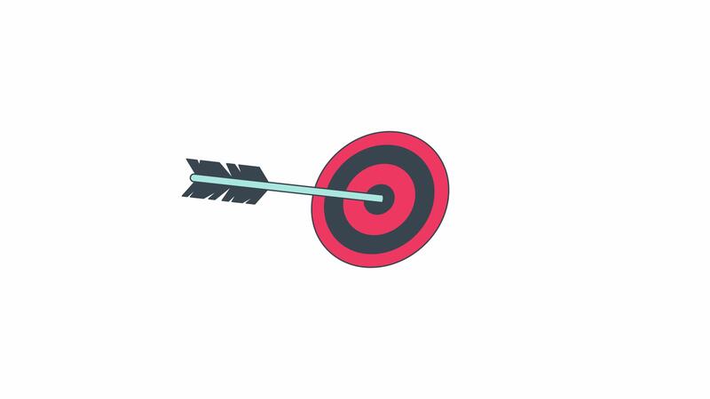 Arrow hitting target line 2D object animation. Archery sports competition. Successful shot flat ...