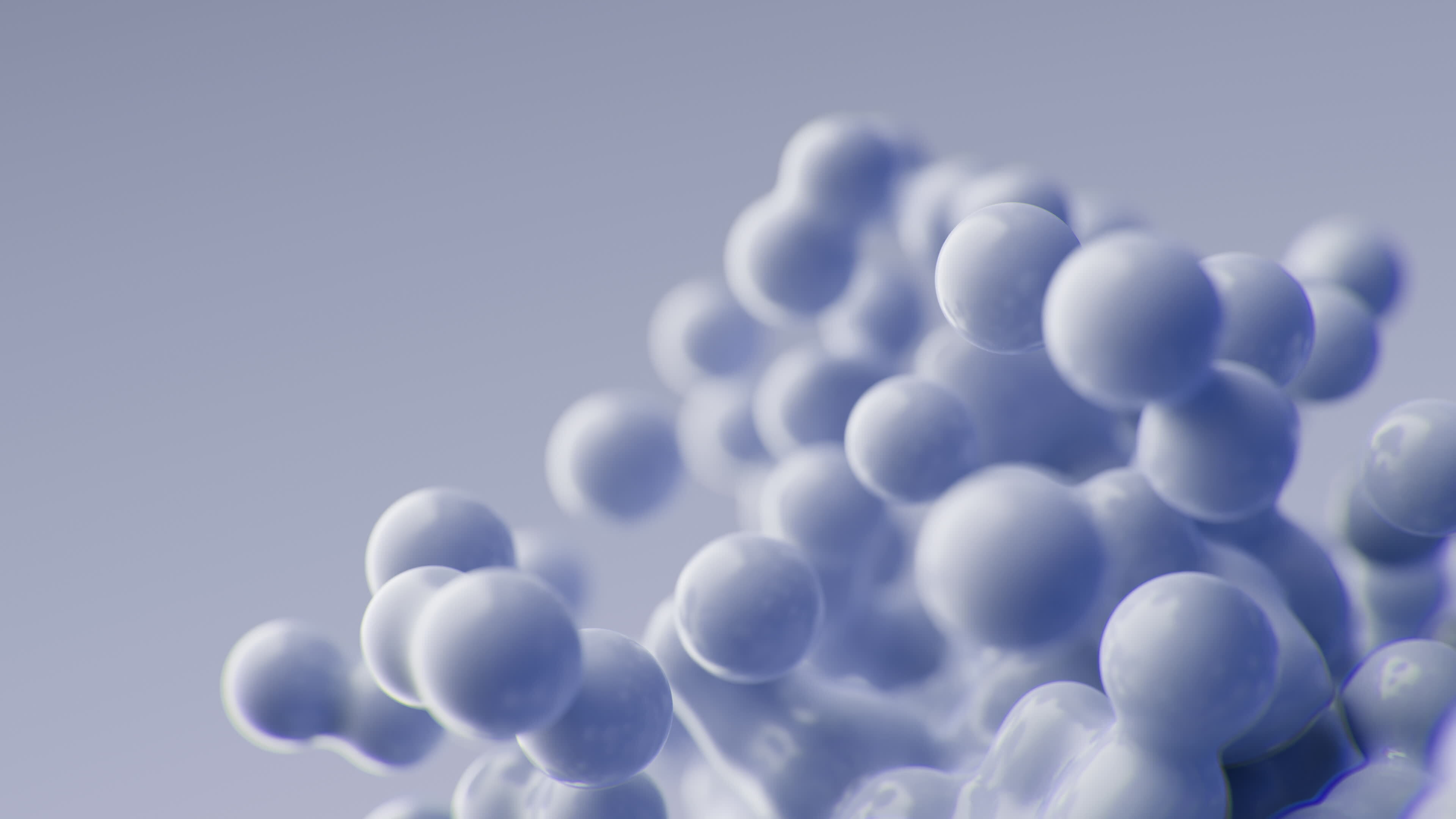 Slow motion abstract meta balls 3D render animation flying blue violet metaballs moving ...