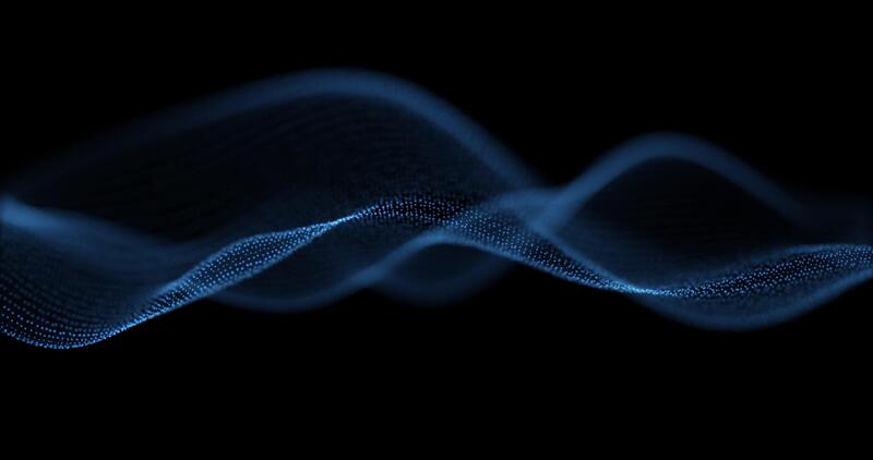 Glowing wave blue particles moving and flickering, digital abstract waves, small particles of ...