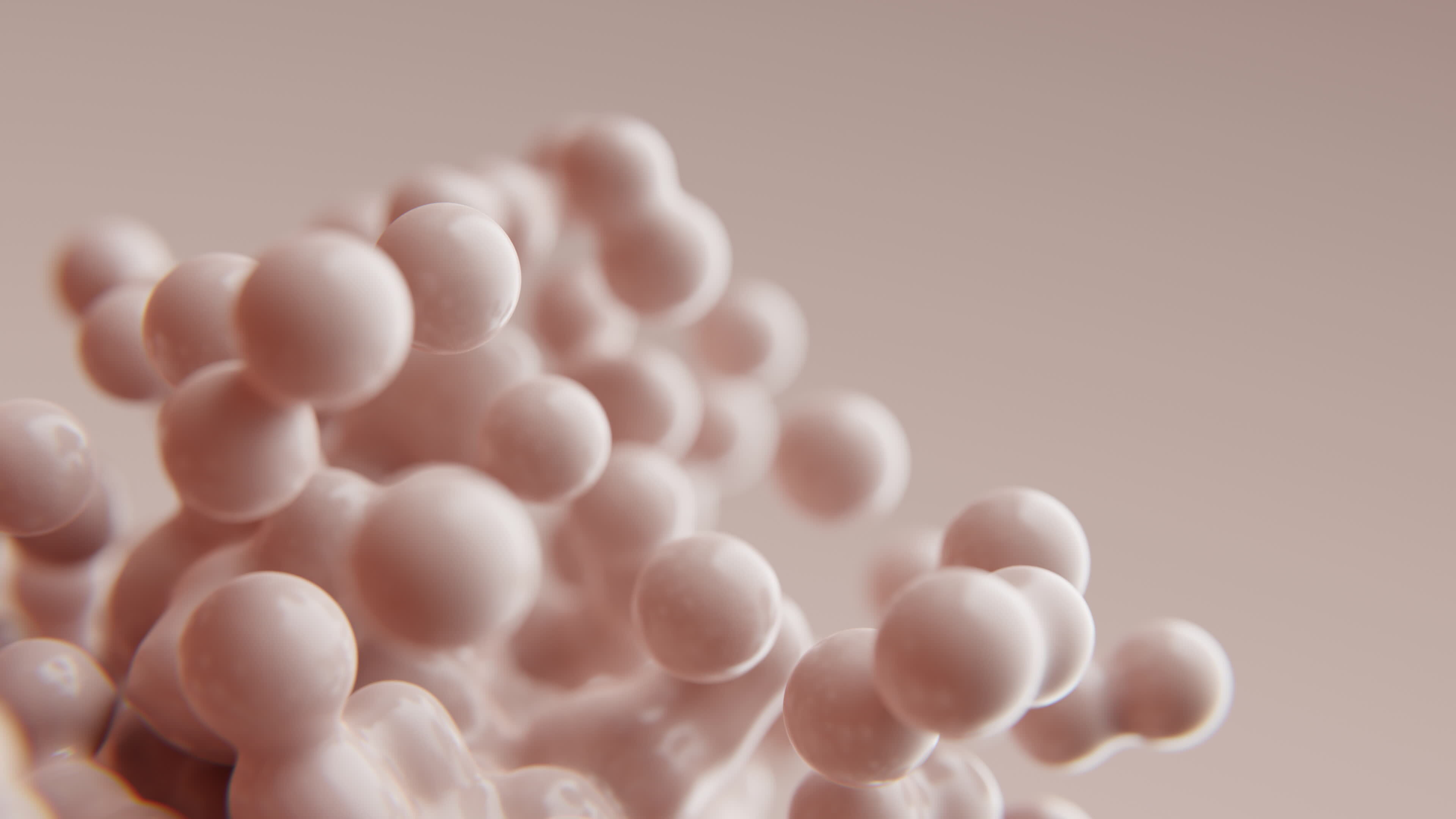 Abstract 3D render animation flowing flying light brown metaballs animated background motion ...
