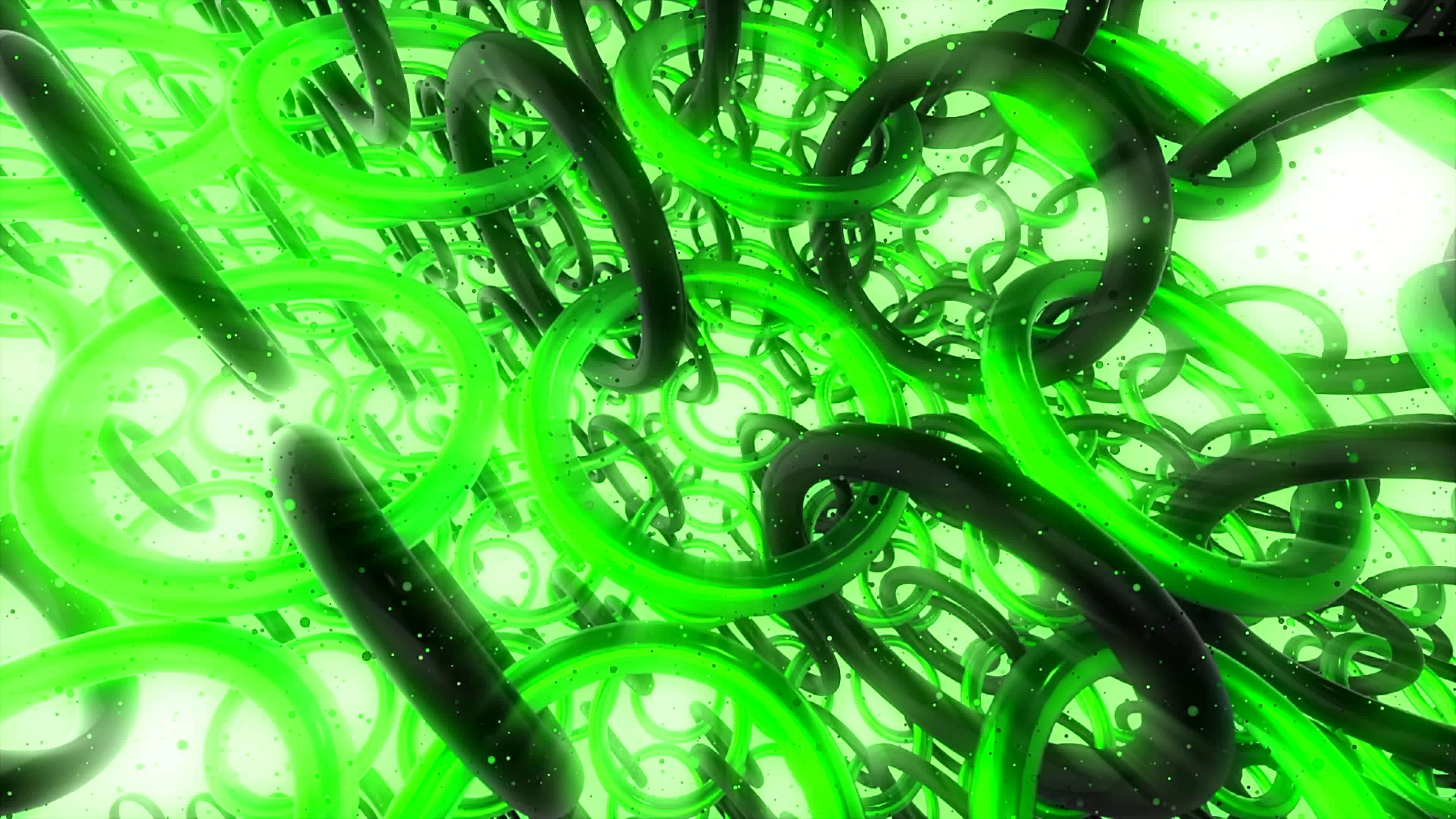 Animation of chains of rotating rings. Motion. Lot of chains with ...