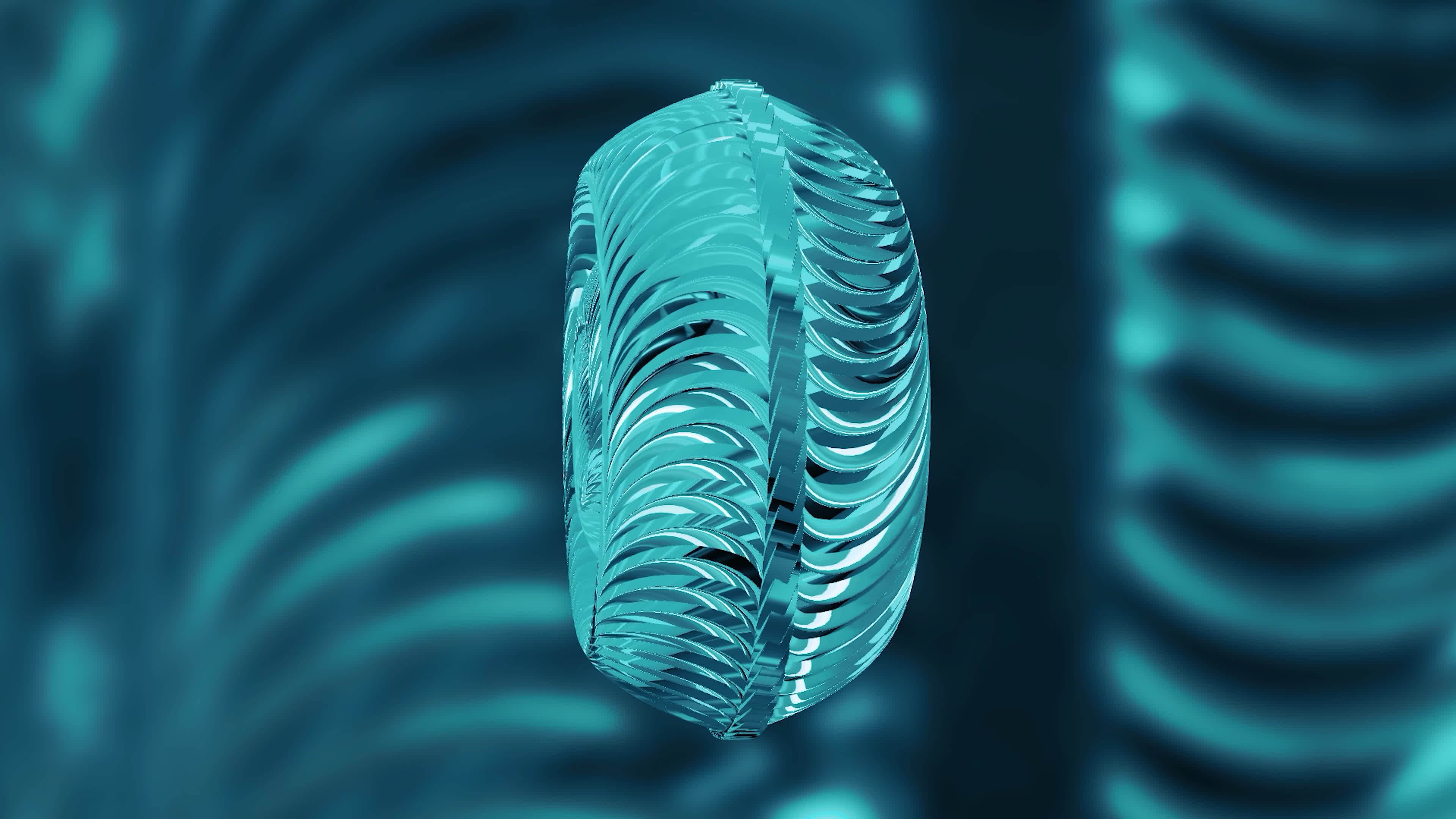 Spinning colorful round shaped object crossed by bending lines ...