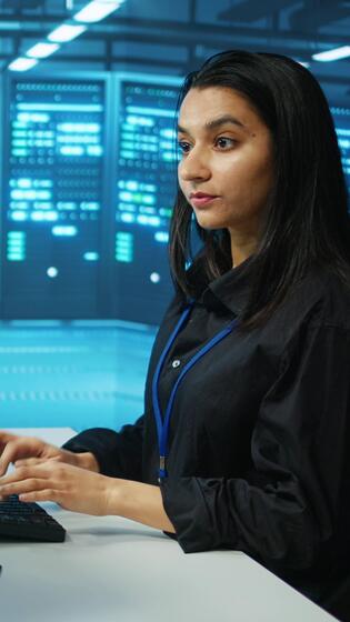 Vertical It Engineer In Data Center Using Pc To Find Misconfigurations