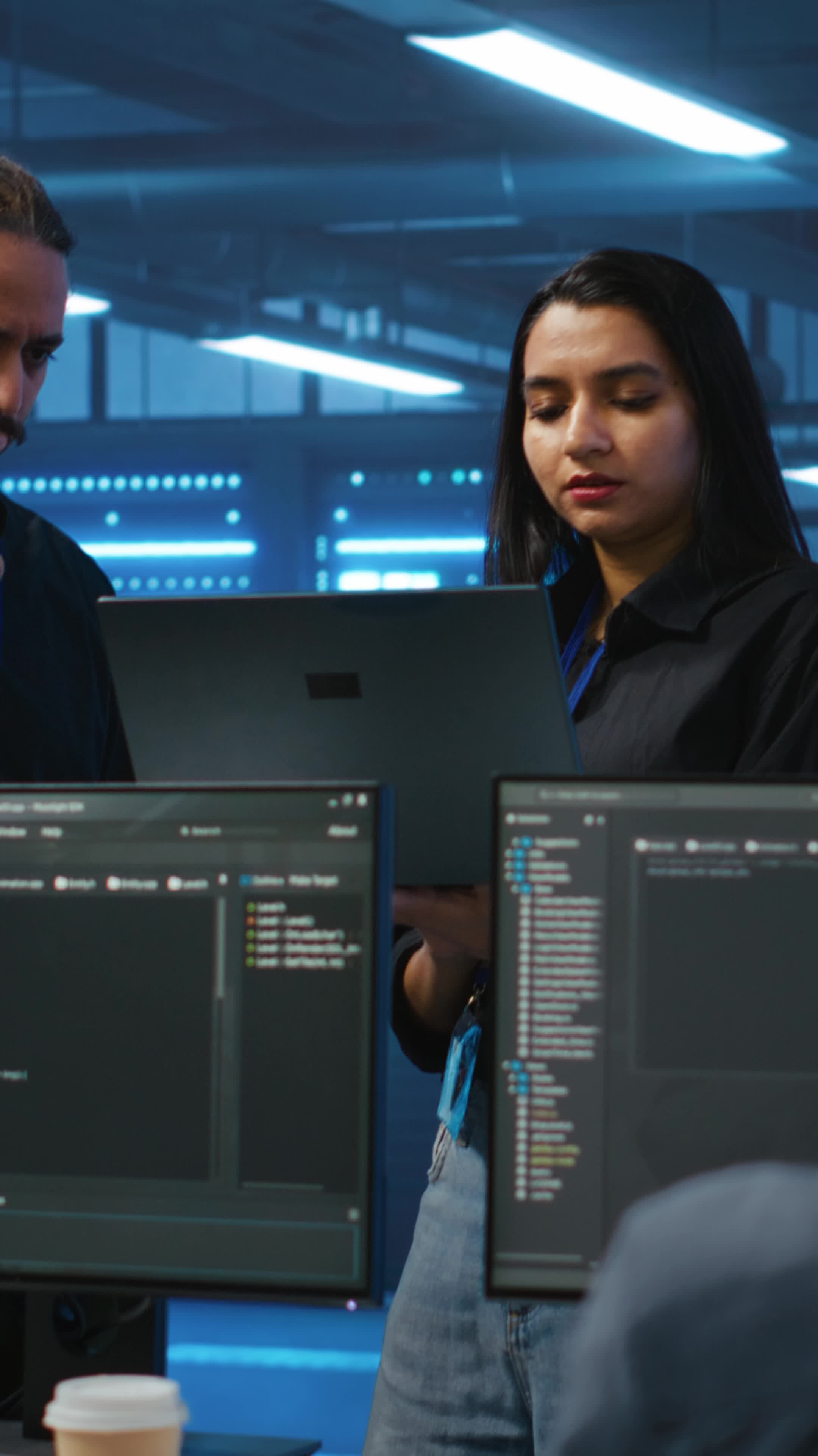 Vertical Multiethnic Engineering Team In Server Hub Monitoring Data