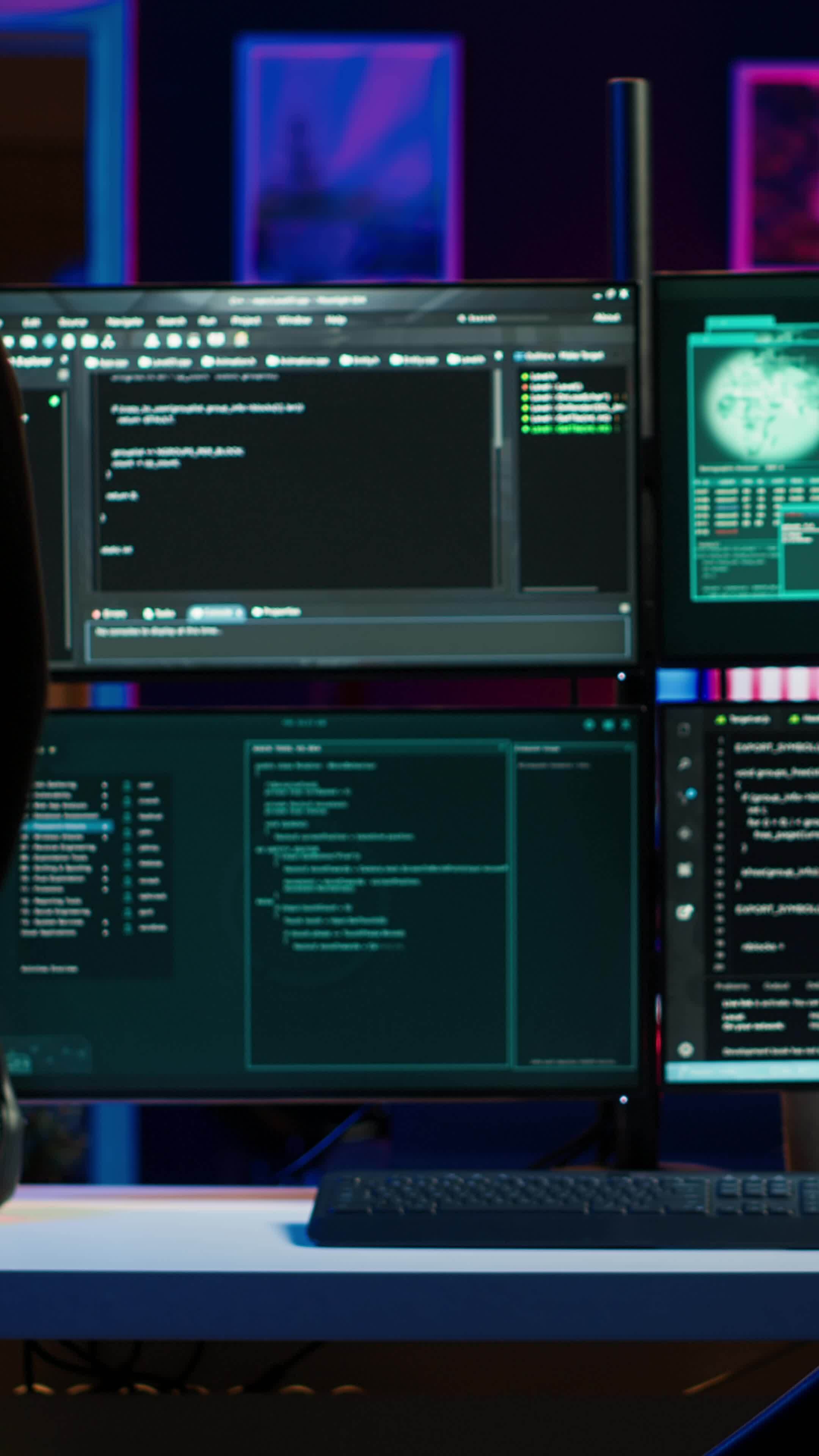 Vertical Hacker Arriving In Underground Hq Ready To Start Coding Malware Designed To Exploit