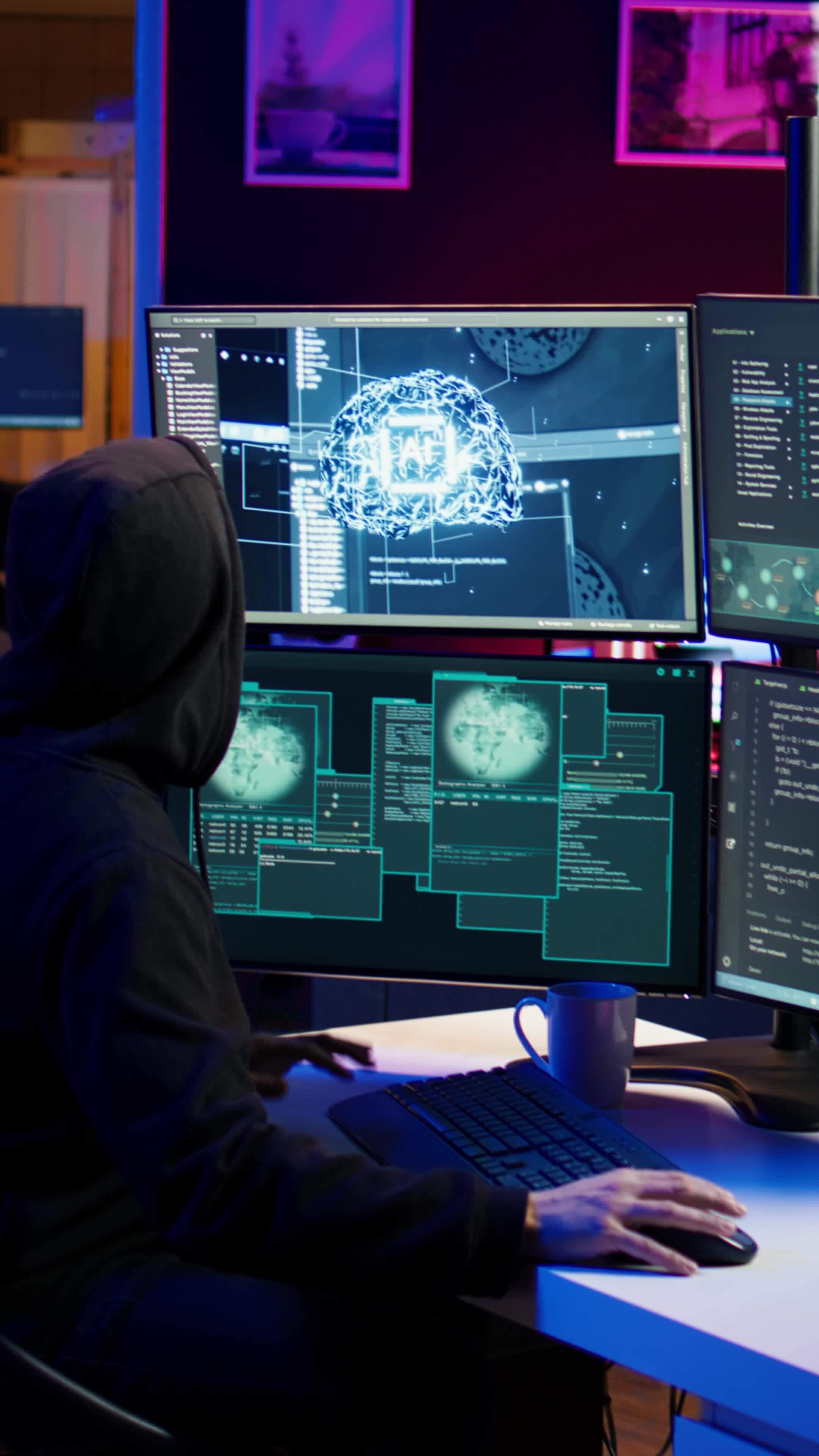 Vertical Evil Cybercriminal Using Ai Deep Learning To Produce Virus Corrupting Data Rogue