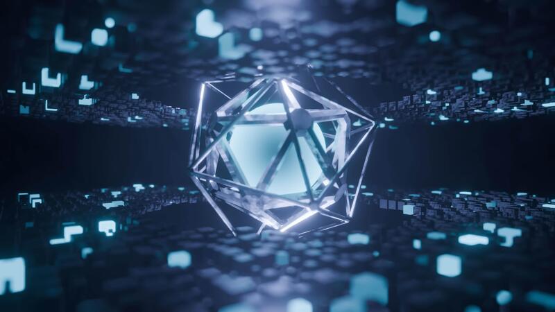 blue motion graphics hi tech form, A cubic array of square blocks of information data fields ...