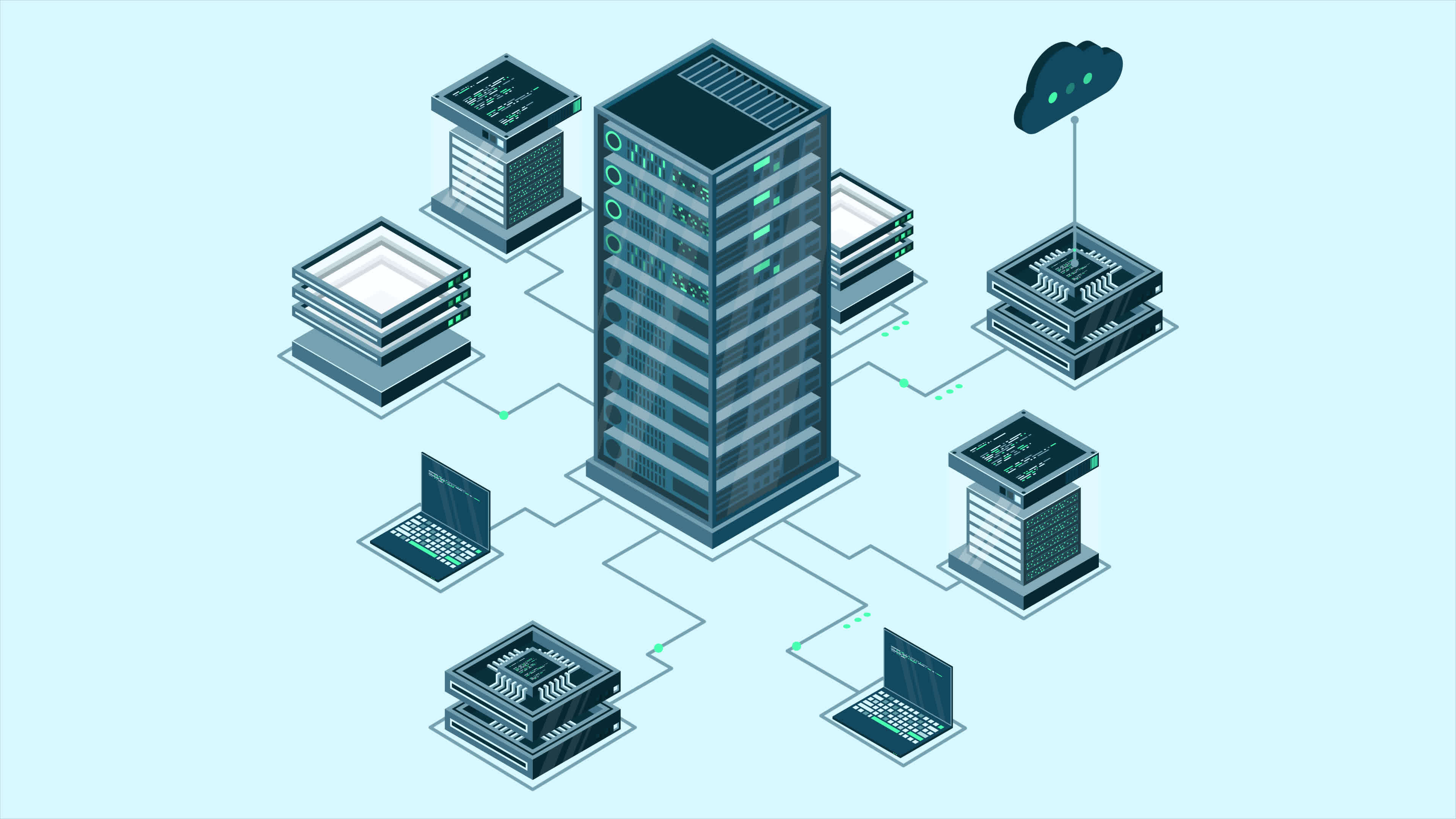 Isometric computer technology animation. Computation of big data center ... Isometric computer technology animation. Computation of big data center ...