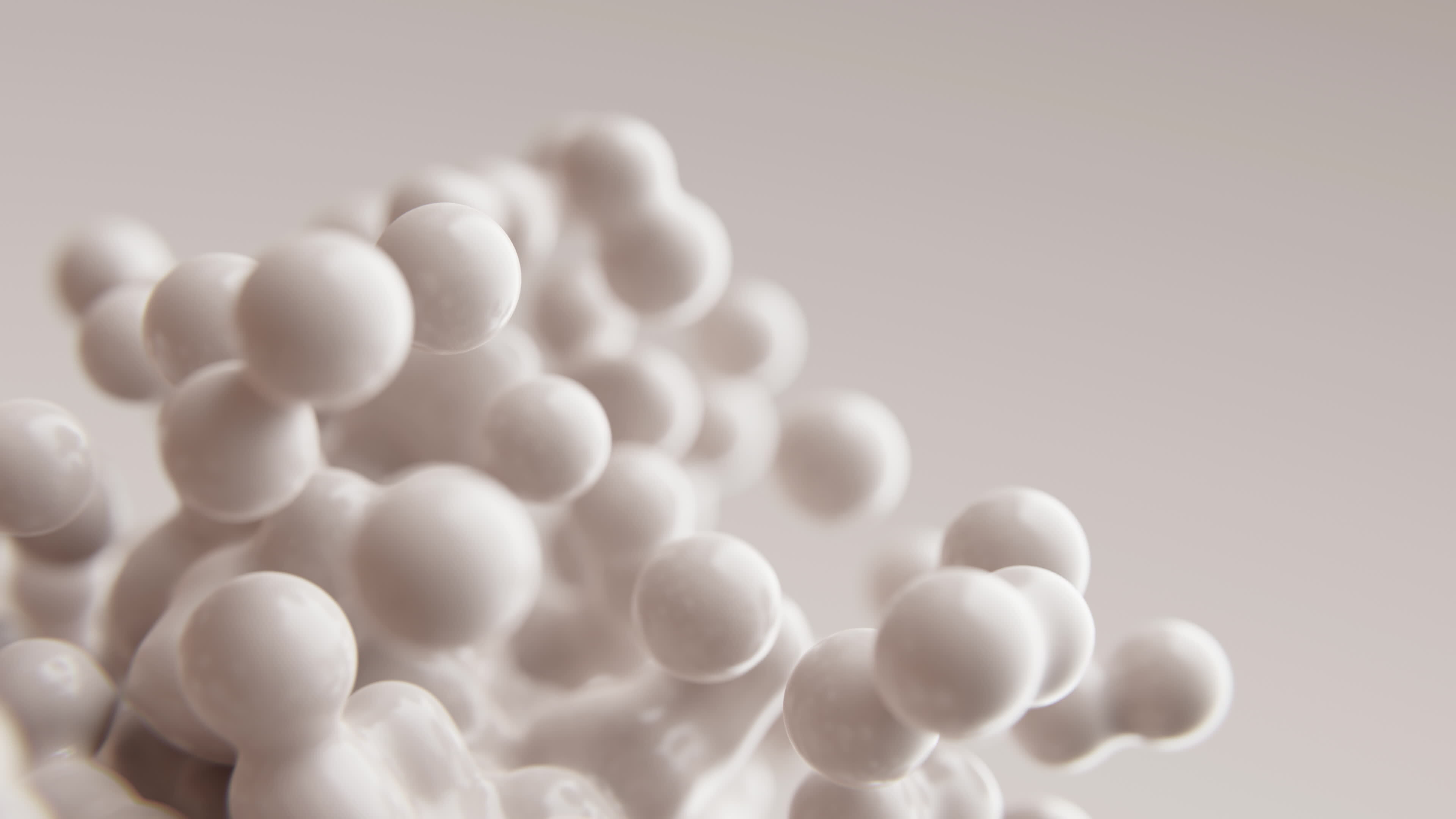 Abstract 3D render animation moving milky white milk orbs balls matte animated background ...