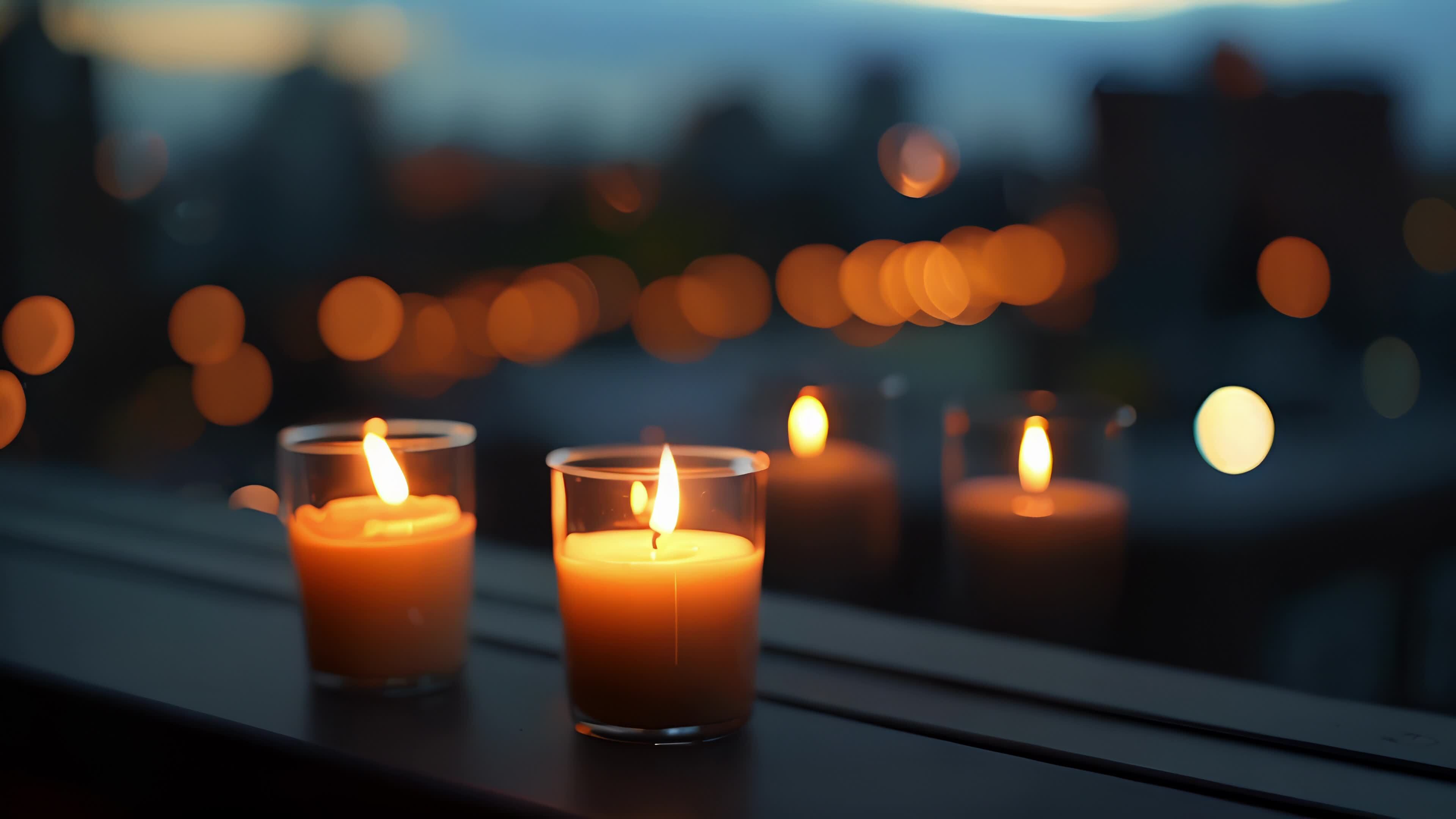 The candles are strategically p around the rooftop creating pockets of light and adding to the ...