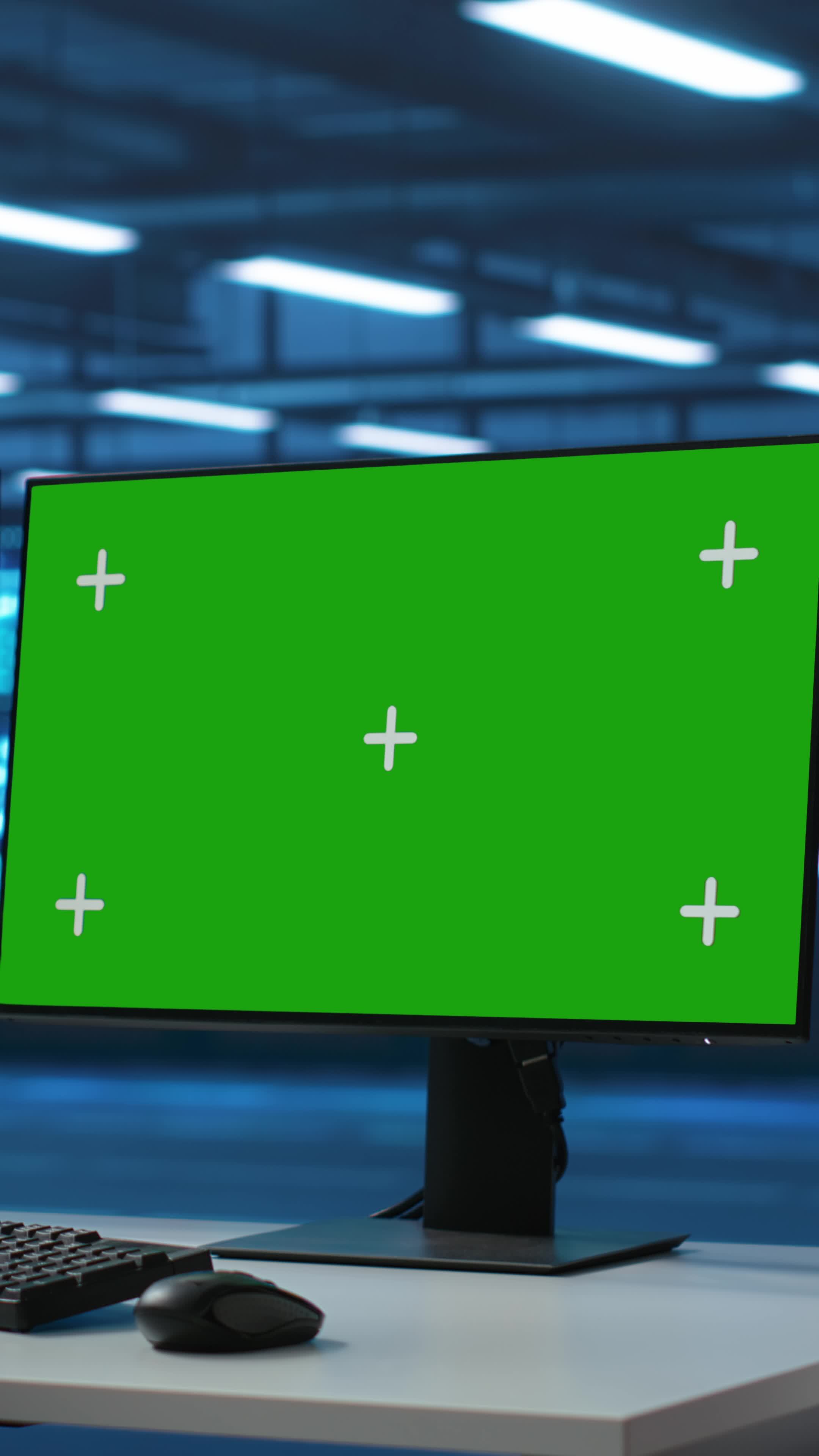 Vertical Programmer Coding On Isolated Screen Computer In Data Center Supervising Server Rows