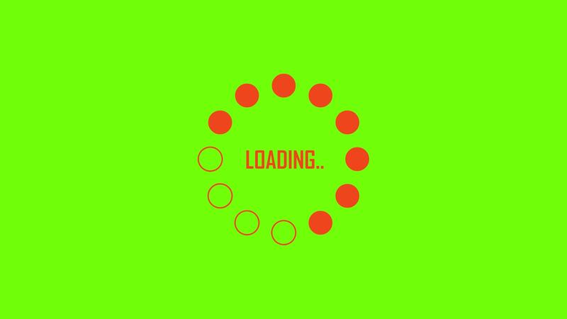 Animated loading wheel with loading text, animation of spinning load icon with green screen ...