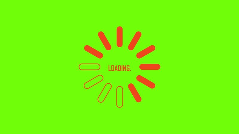 Animated loading wheel with loading text, animation of spinning load icon with green screen ...