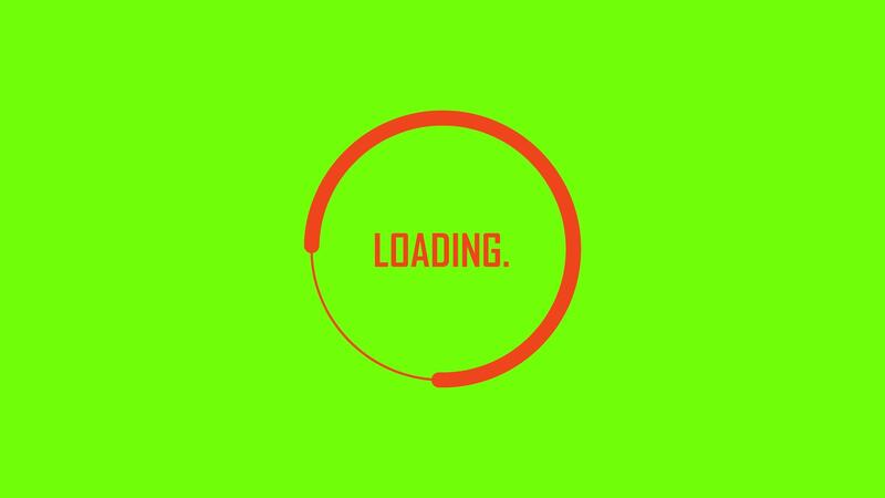Animated loading wheel with loading text, animation of spinning load icon with green screen ...