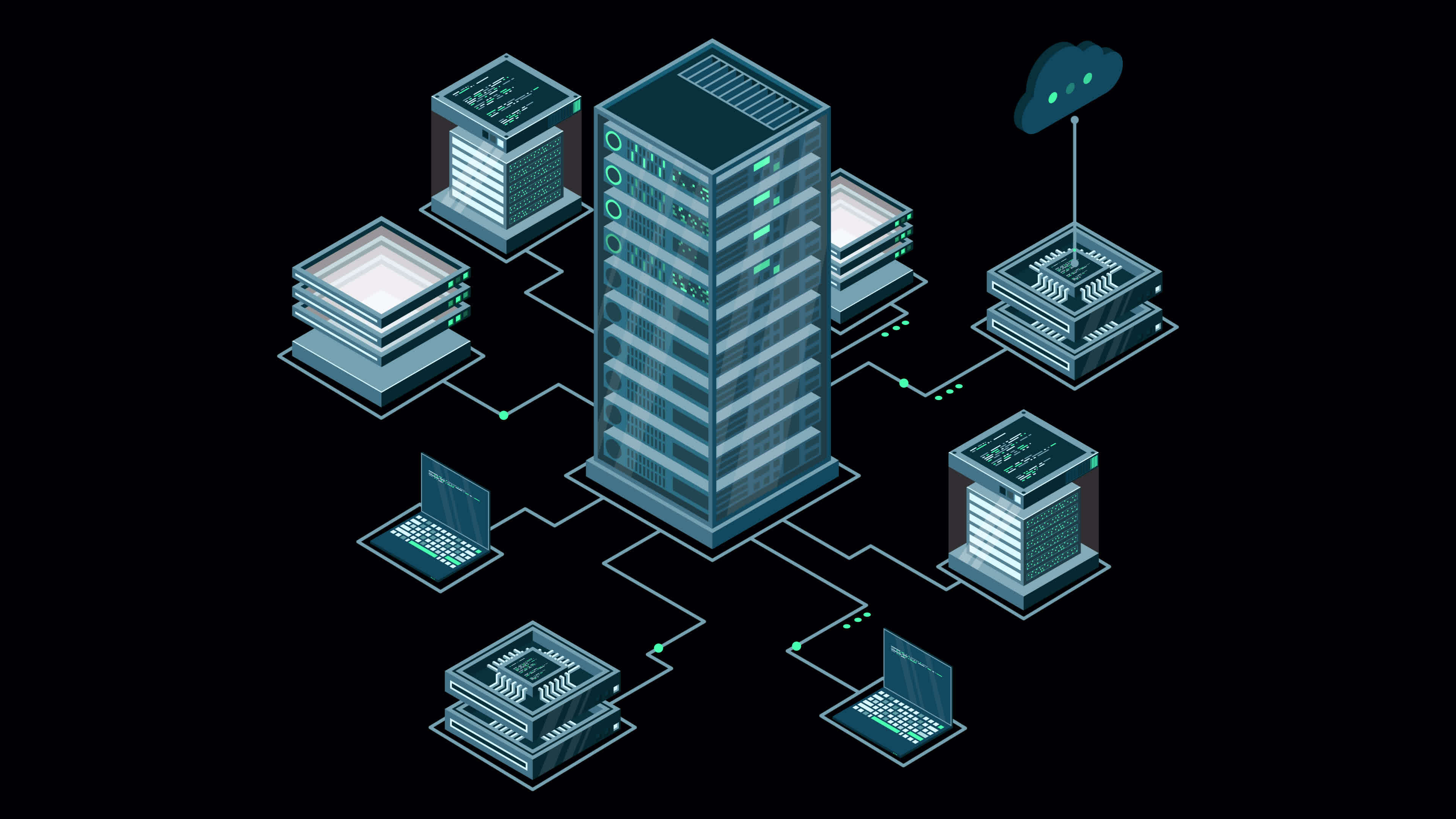 Isometric computer technology animation. Computation of big data center ... Isometric computer technology animation. Computation of big data center ...