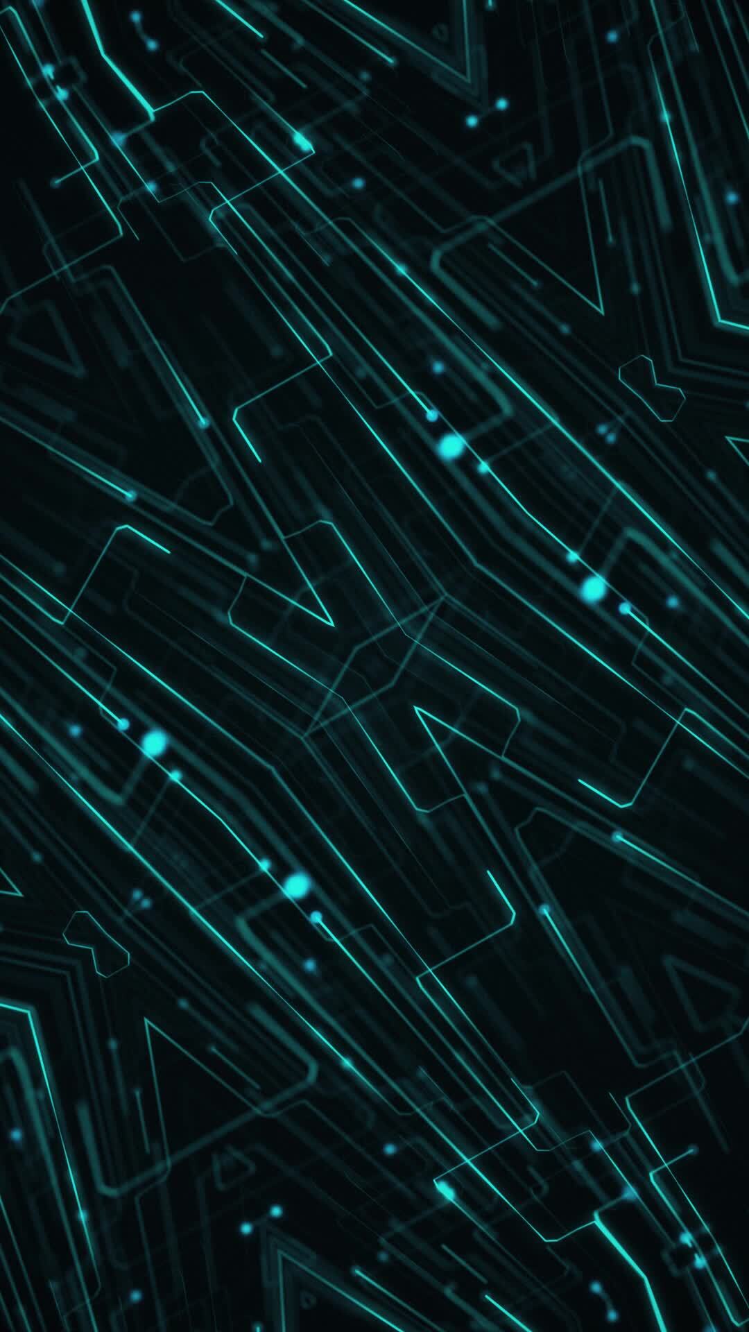 Vertical - digital circuit board styled background with fast moving ...