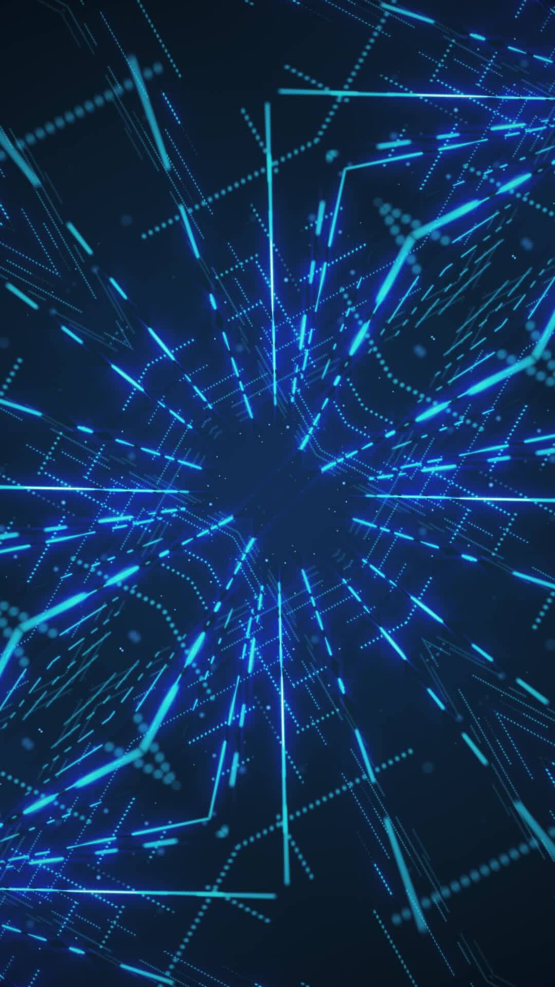 Vertical A Futuristic Blue Grid Network Of Blinking Digital Data Lights And Floating Particles