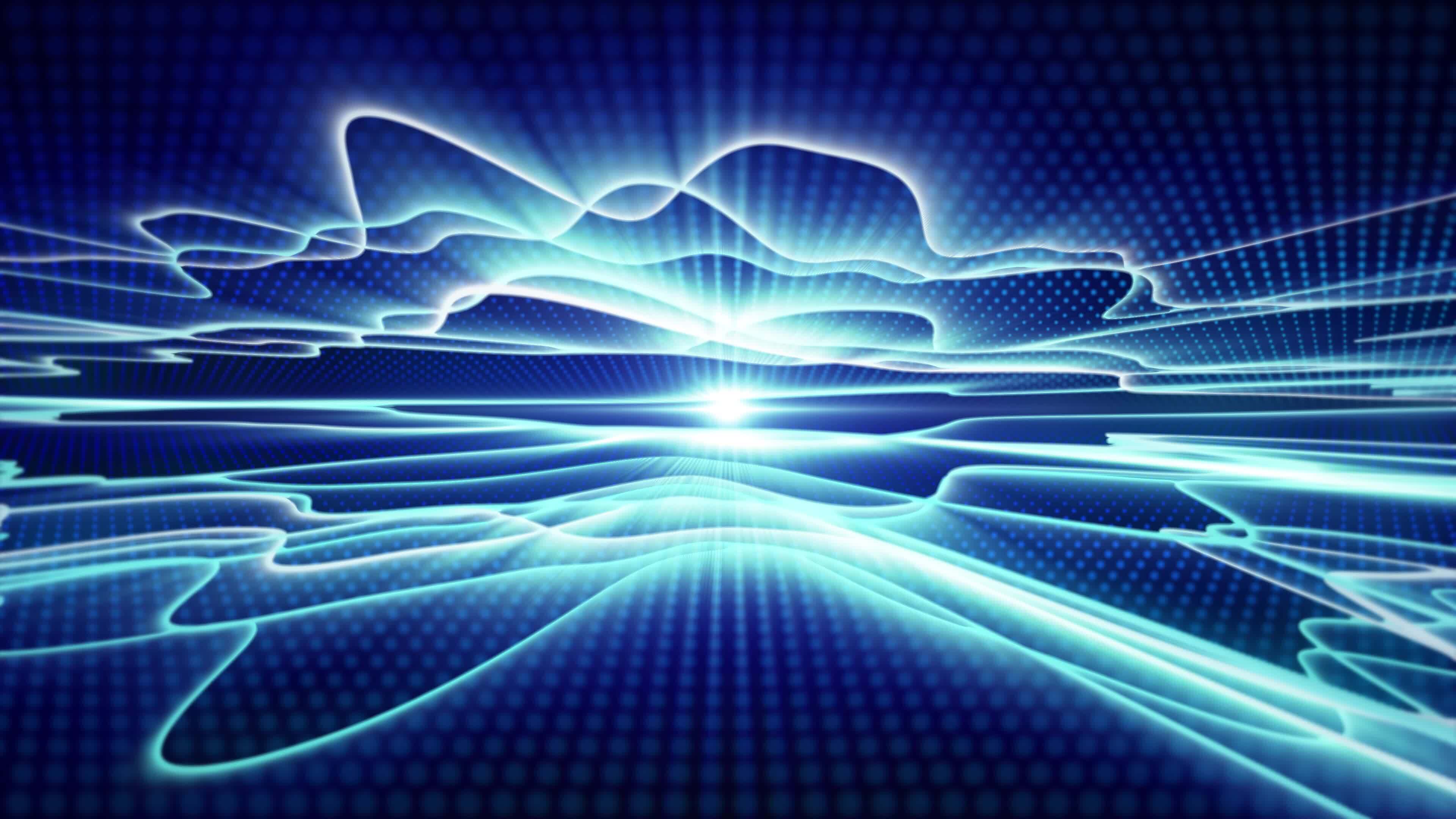 Loop Animation Of Abstract Blue Curvy Lines With Bright Glow Effect On