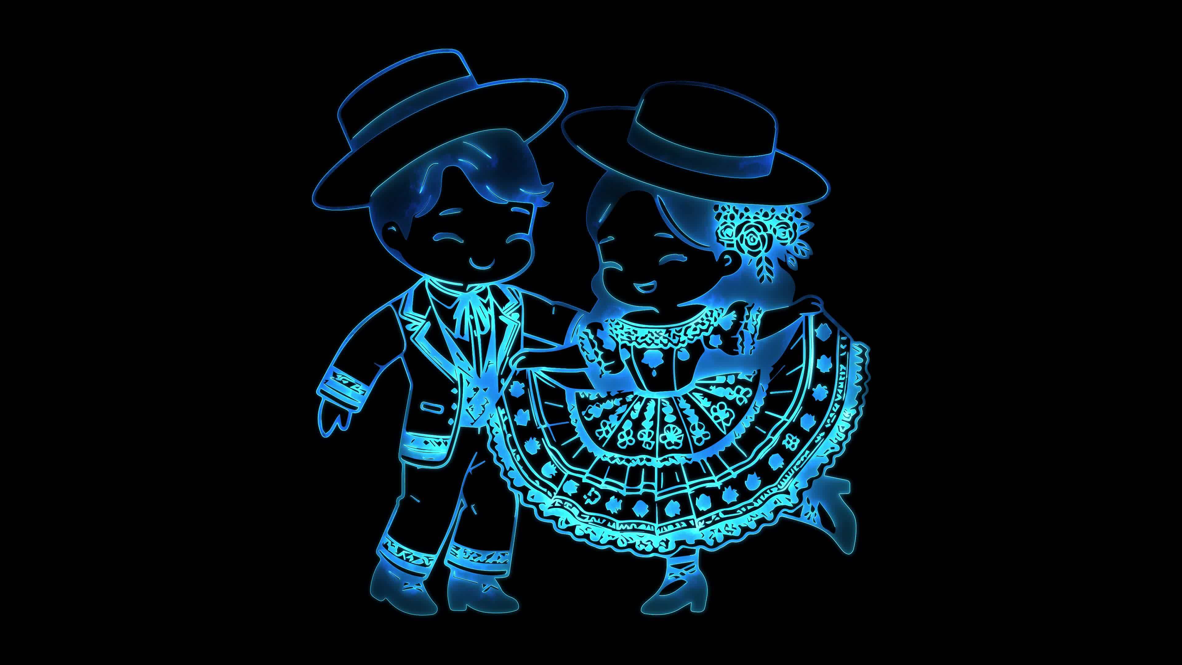 Neon Frame Effect Cueca The National Dance Of Chile Glow Black Background 46095785 Stock