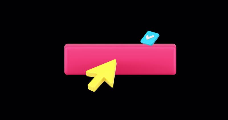 Subscribe button with arrow click cursor and done checkmark pink 3d icon animation loop with ...
