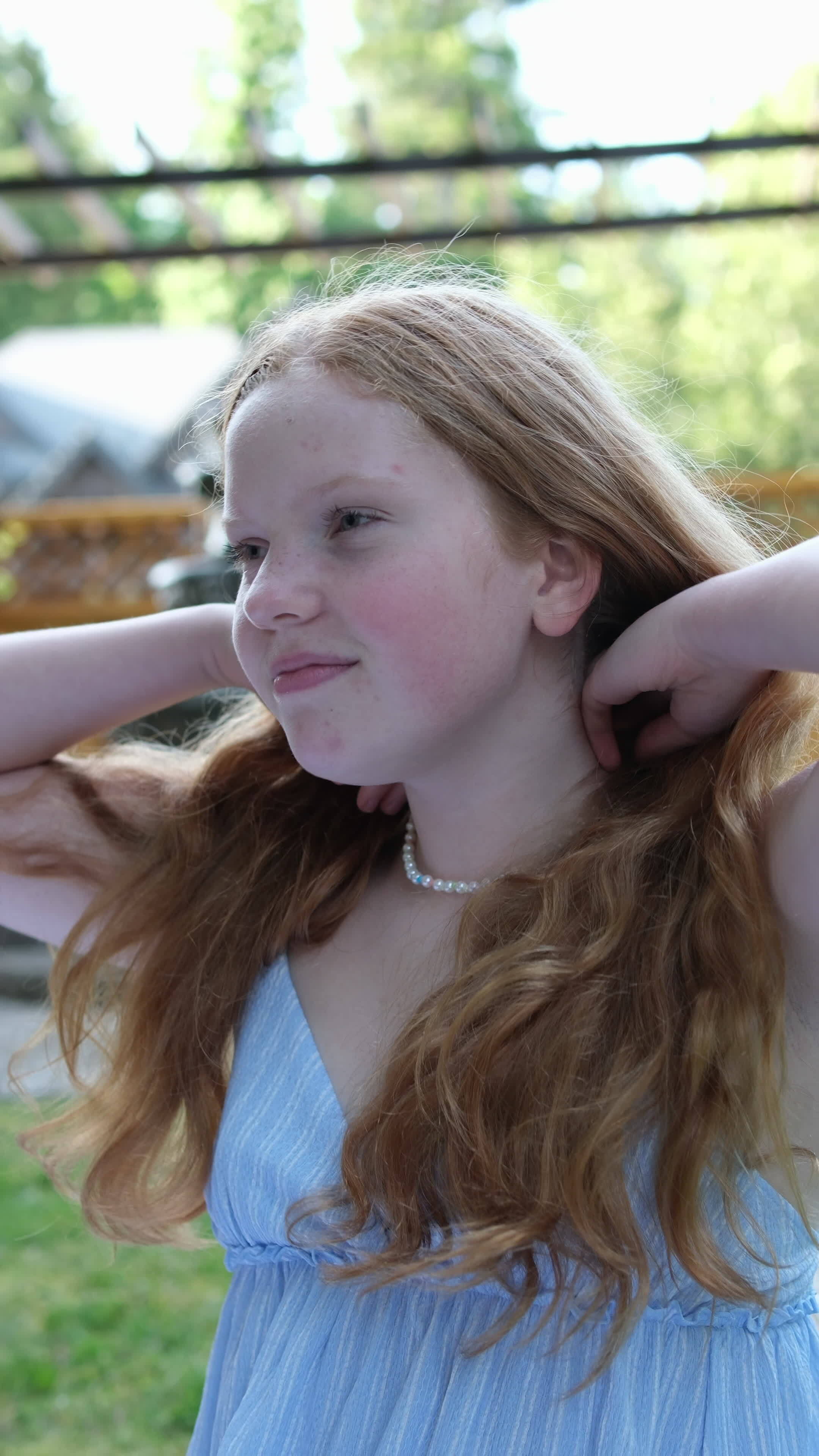Portrait Of Mysterious Ginger Woman Is Enjoying Nature On Field Amazing Red Haired Woman Is