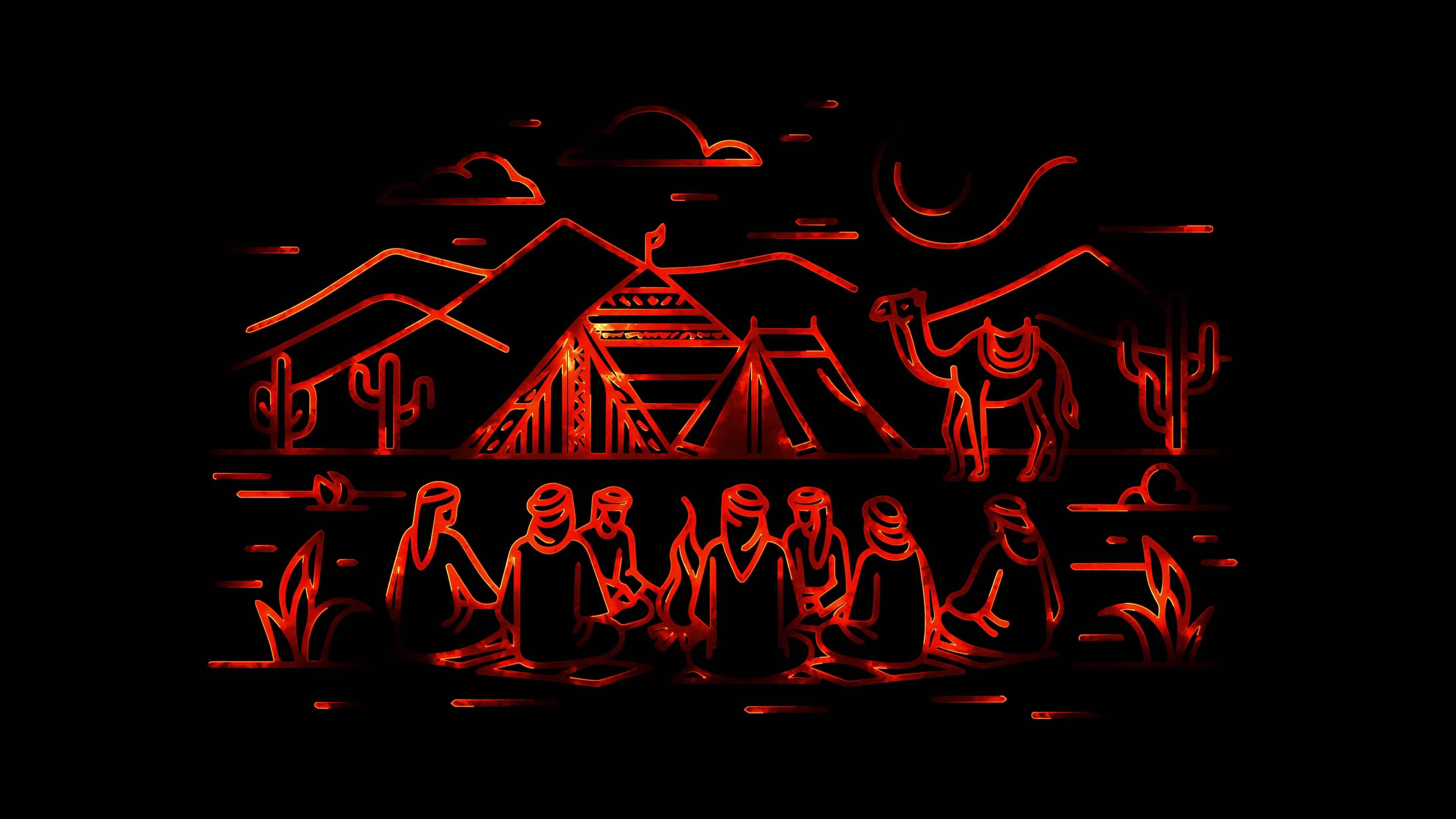 Neon frame effect traditional Bedouin tent in Israel, glow, black ... Neon frame effect traditional Bedouin tent in Israel, glow, black ...