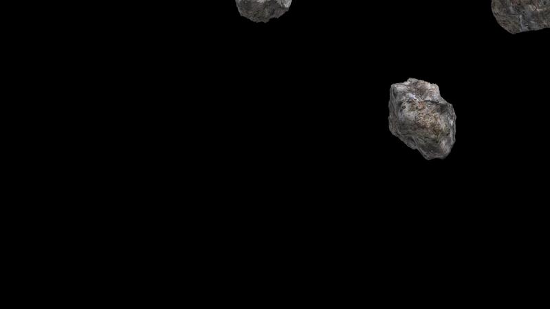 Realistic animation of asteroids field, space rock floating, flying loop animation background 3d ...