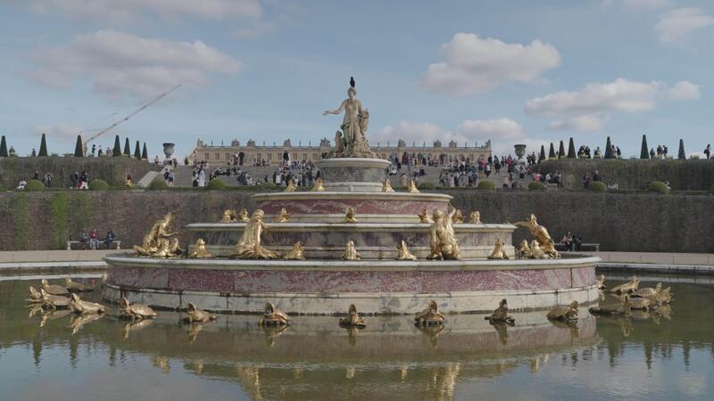 Versailles, France - Latona's Pool and Parterre is a pair of ornamental fountains located in the ...