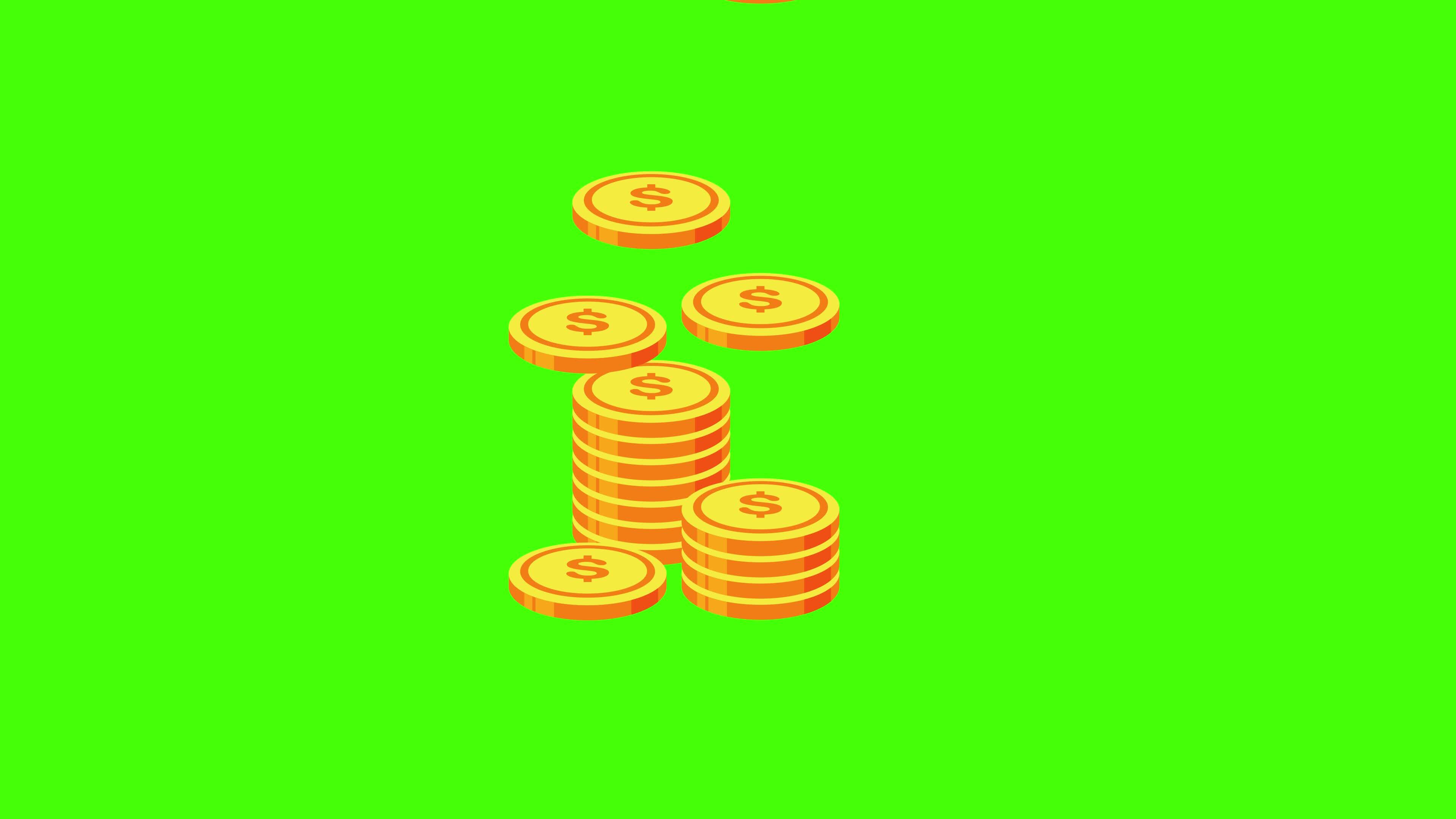 Animated of stacks of gold coins dollar, with alpha channel. Green ...