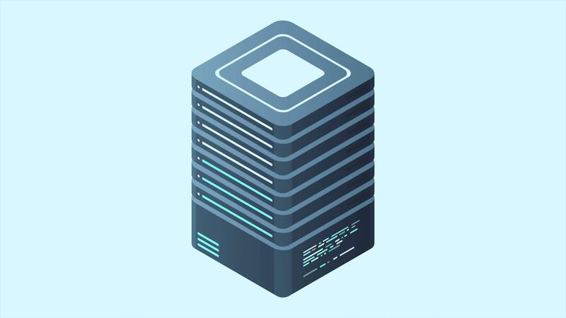 Isometric server animation. Network server room. 3D computer equipment ...