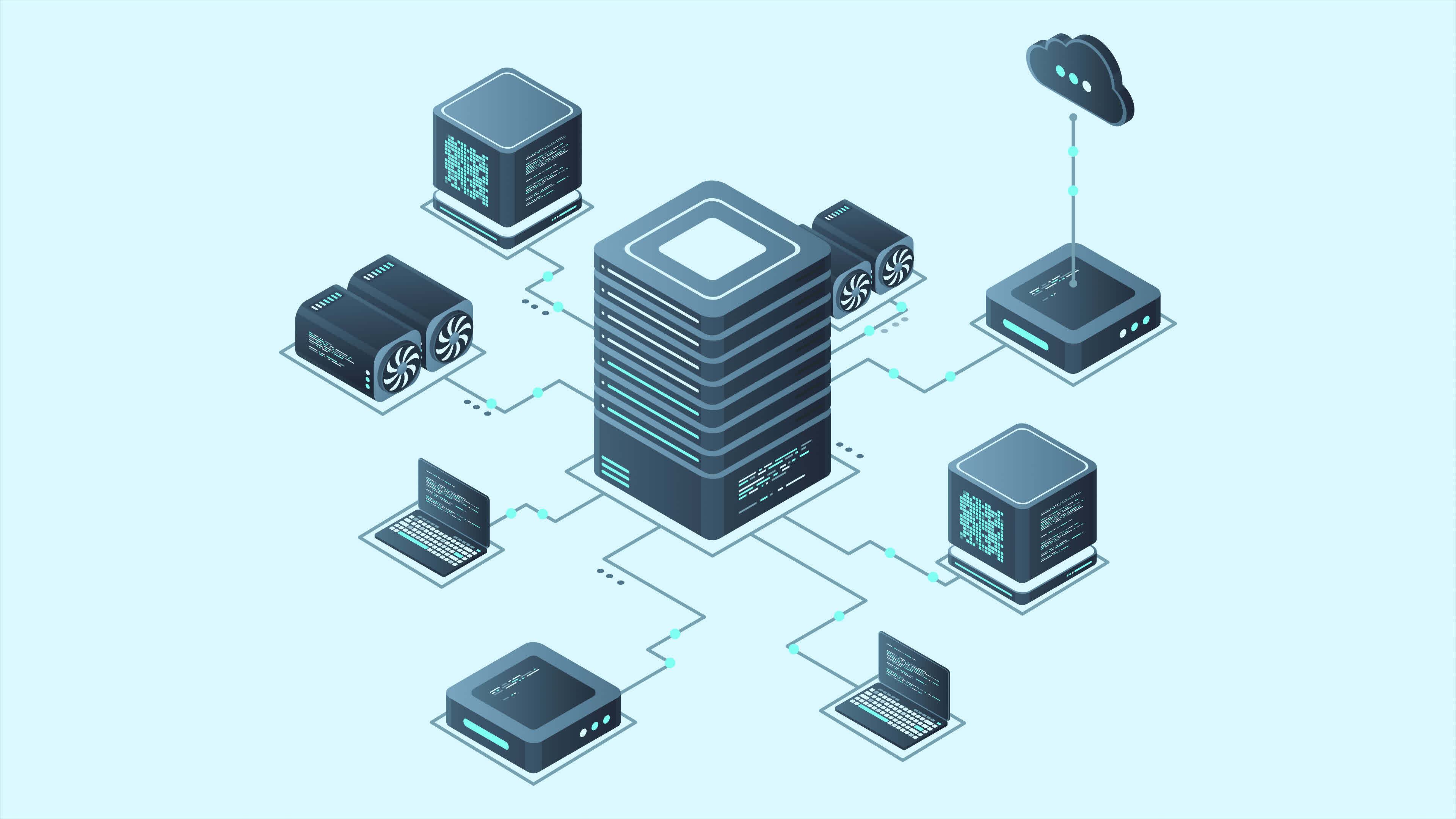 Isometric Computer Technology Animation Computation Of Big Data Center Cloud Computing Online
