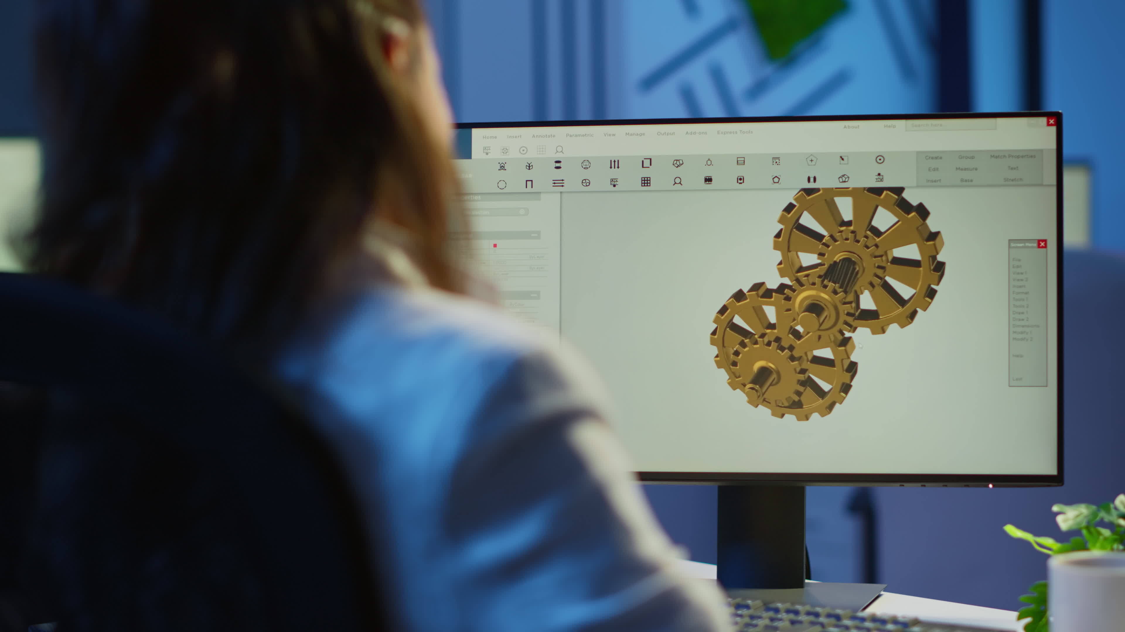 Focused woman architect working at new project using computer doing ...