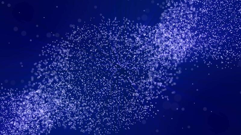 Abstract blue background with smoothly spinning spiral structure made of white glittering ...