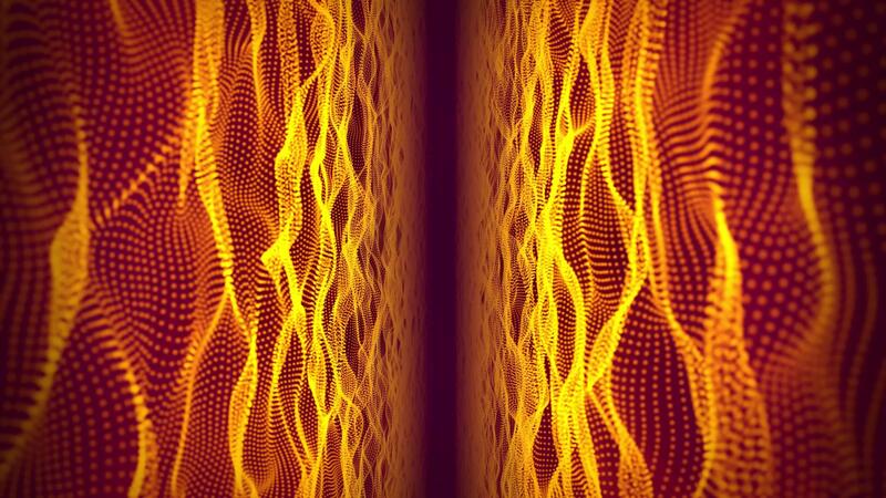 Loopable screensaver with hot yellow waves falling down on a dark ...