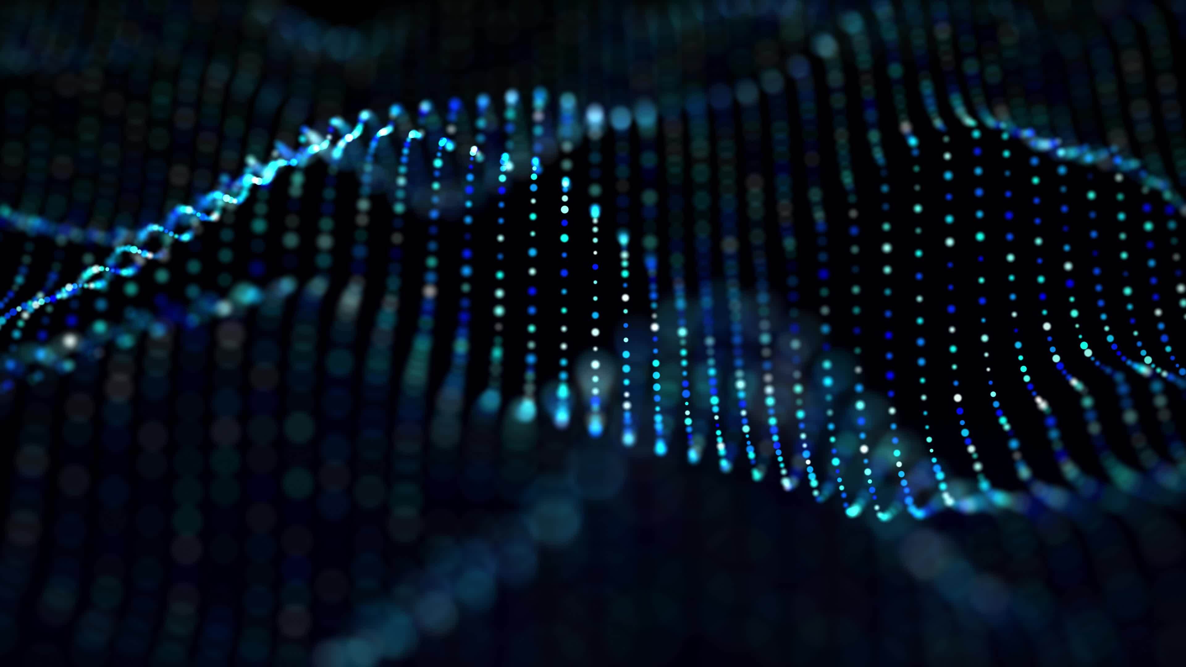 Abstract Field Of Blue Particle Waves Smoothly Flowing On A Dark