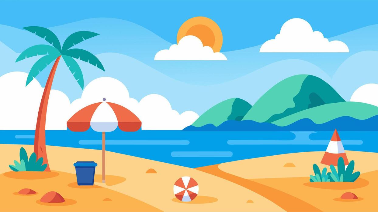 Summer Beach Scene Vector Art, Icons, and Graphics for Free Download
