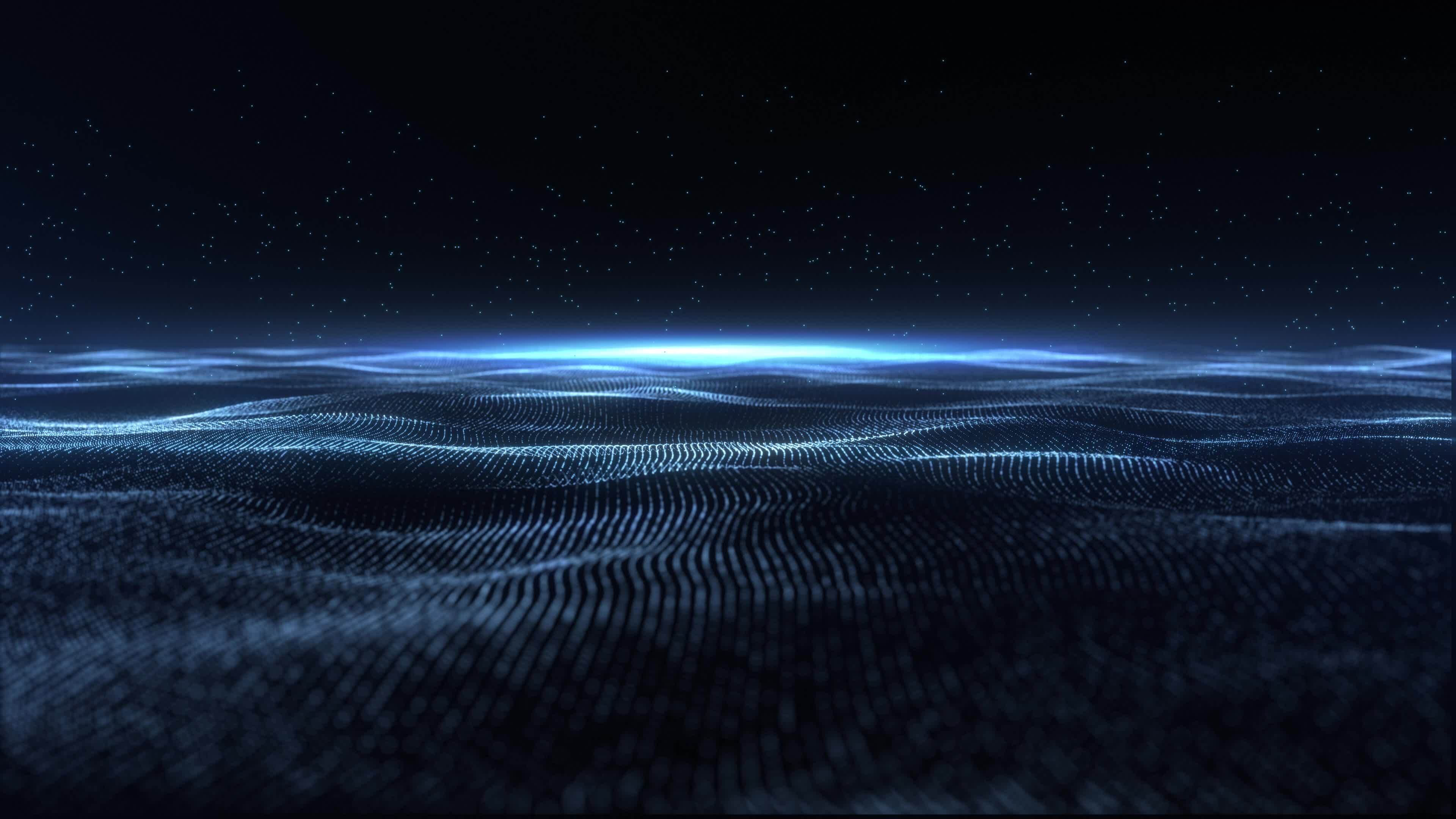 Digital Particle Waves Emit Light And Flow Of Data Points Big Data Visualization Futuristic Or