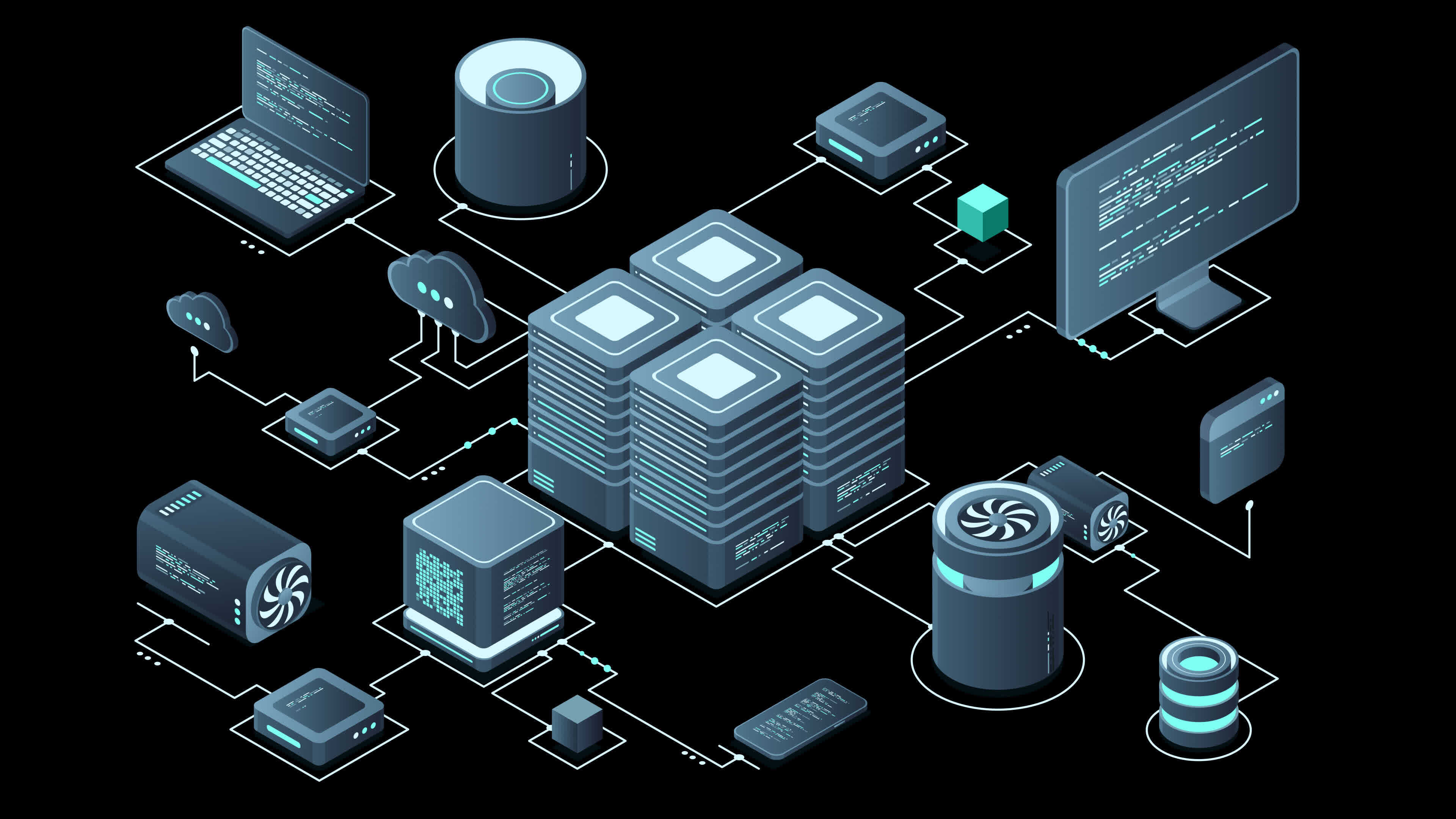 Isometric computer technology animation. Computation of big data center ... Isometric computer technology animation. Computation of big data center ...